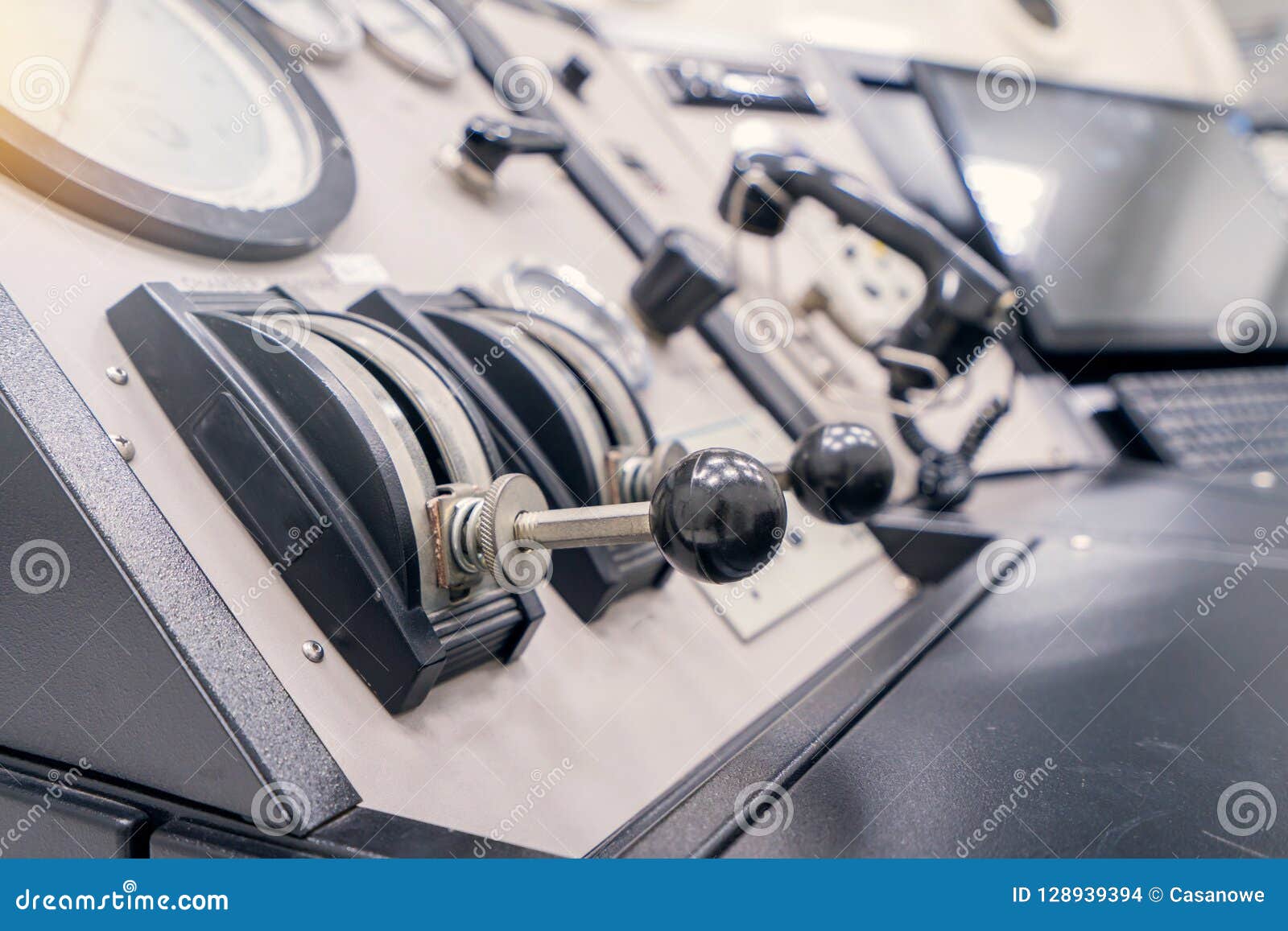Control Panel of Industrial with Phone in Cargo Ship Stock Photo ...