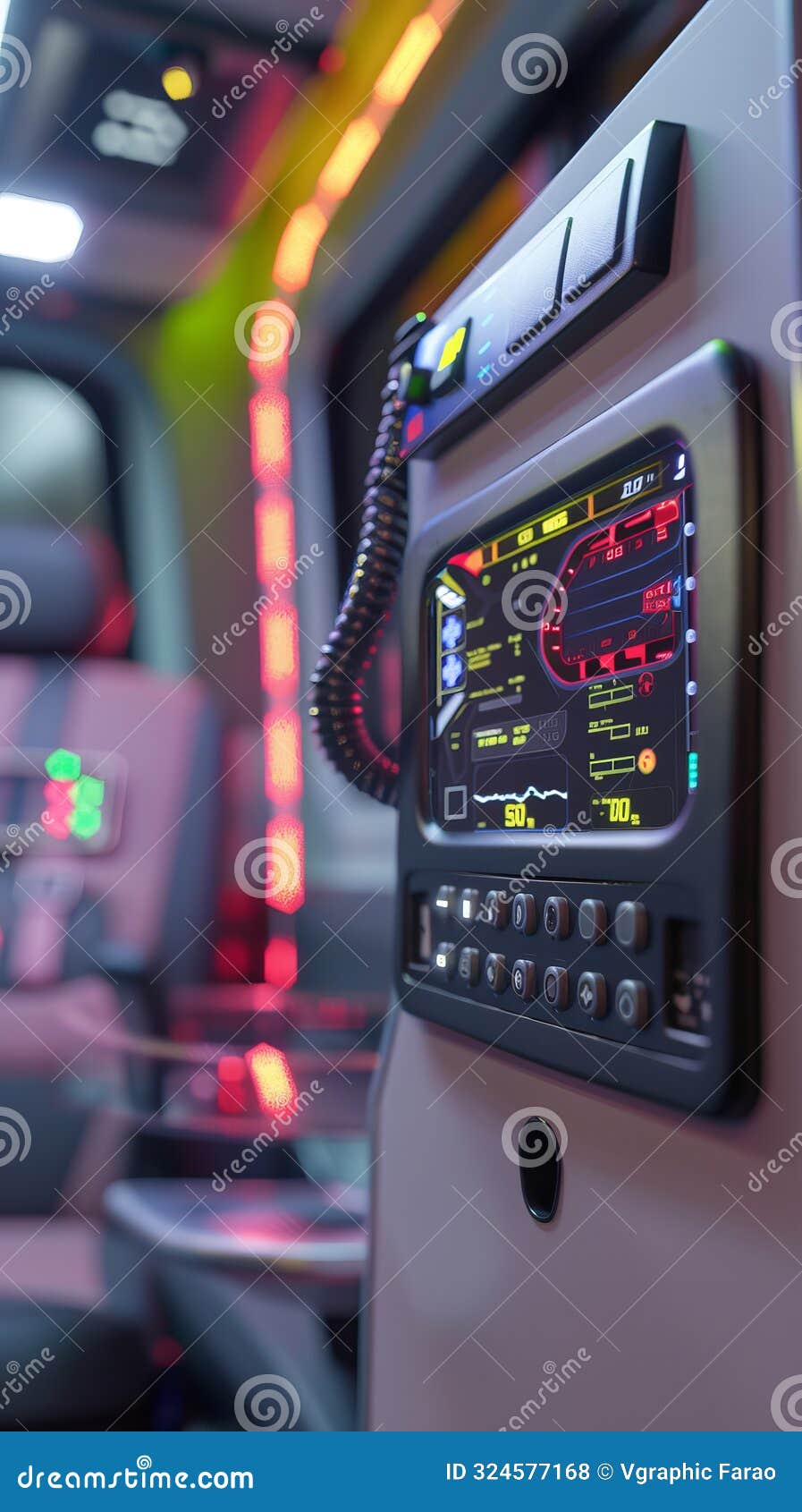 Control Panel Inside Futuristic Vehicle, Colorful Interface. Technology ...