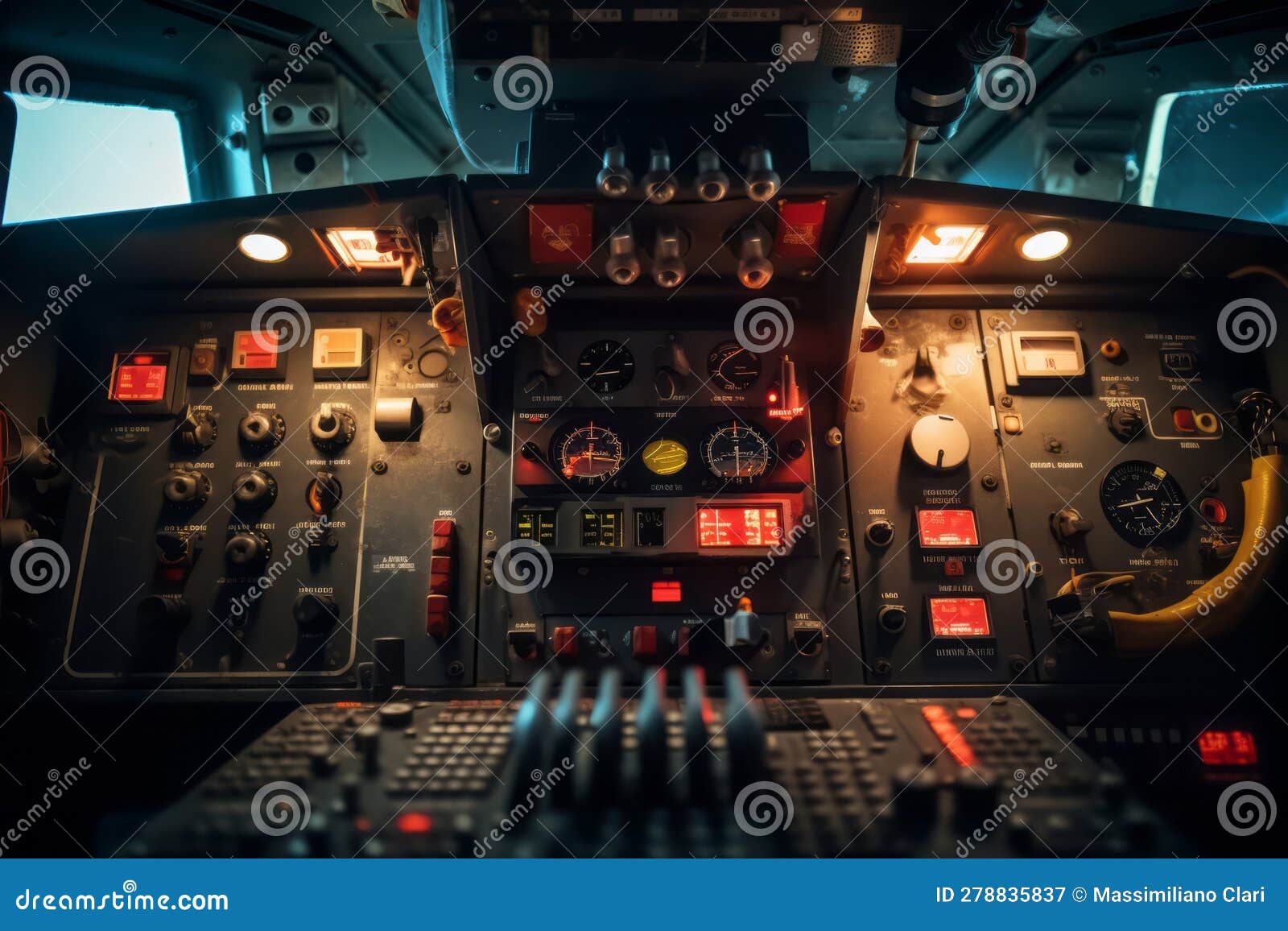 Control Panel Inside a Submarine S Command Center, with Illuminated ...