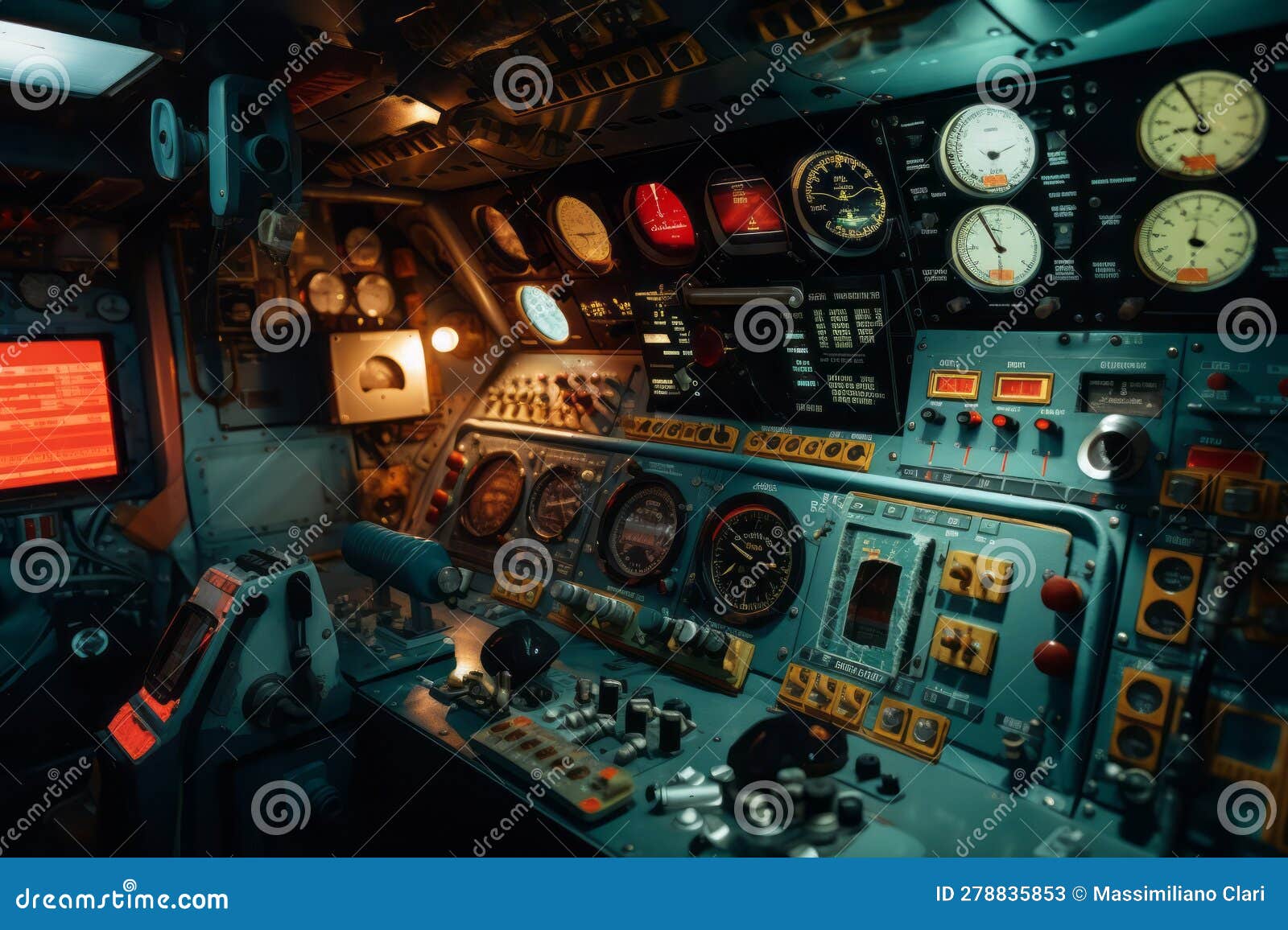 Control Panel Inside a Submarine S Command Center, with Illuminated ...