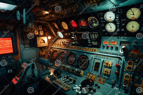 Control Panel Inside a Submarine S Command Center, with Illuminated ...