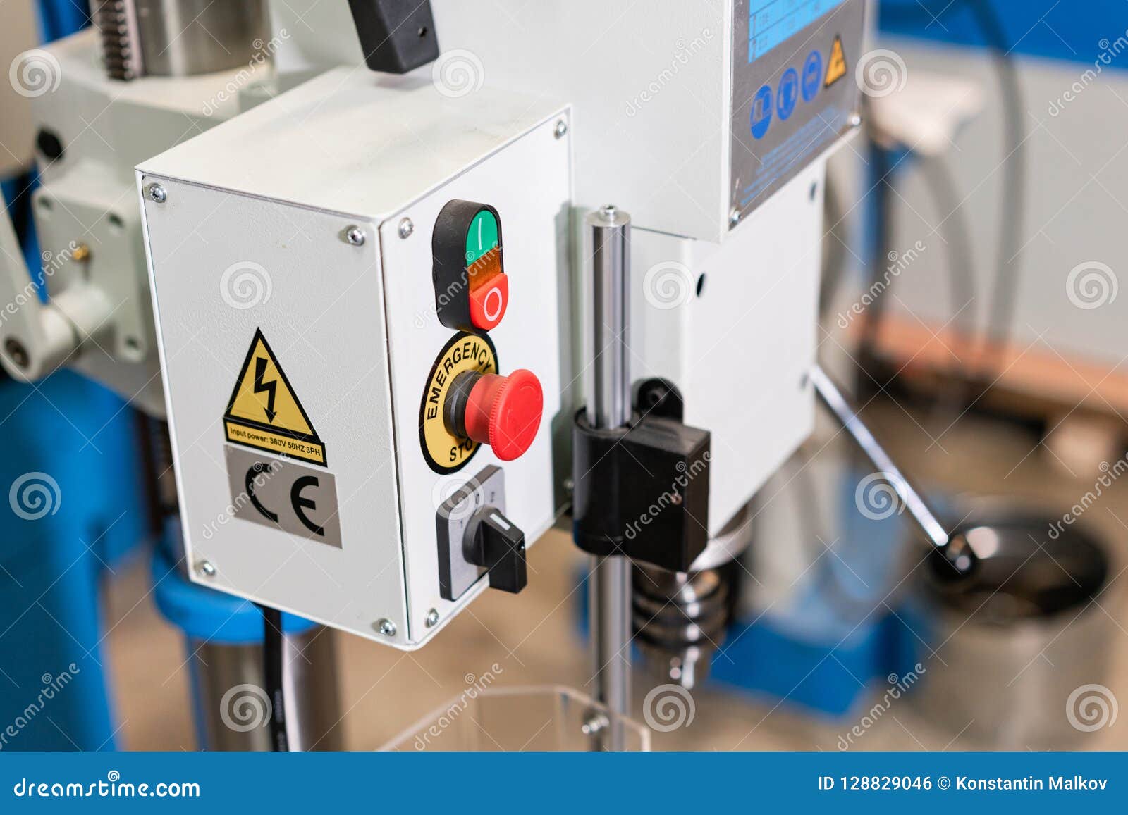 Control Panel, Large Buttons, Emergency Stop. New Industrial Iron Drill ...