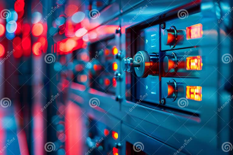 Control Panel with Lights Flashing Showing System Overload in a Server ...