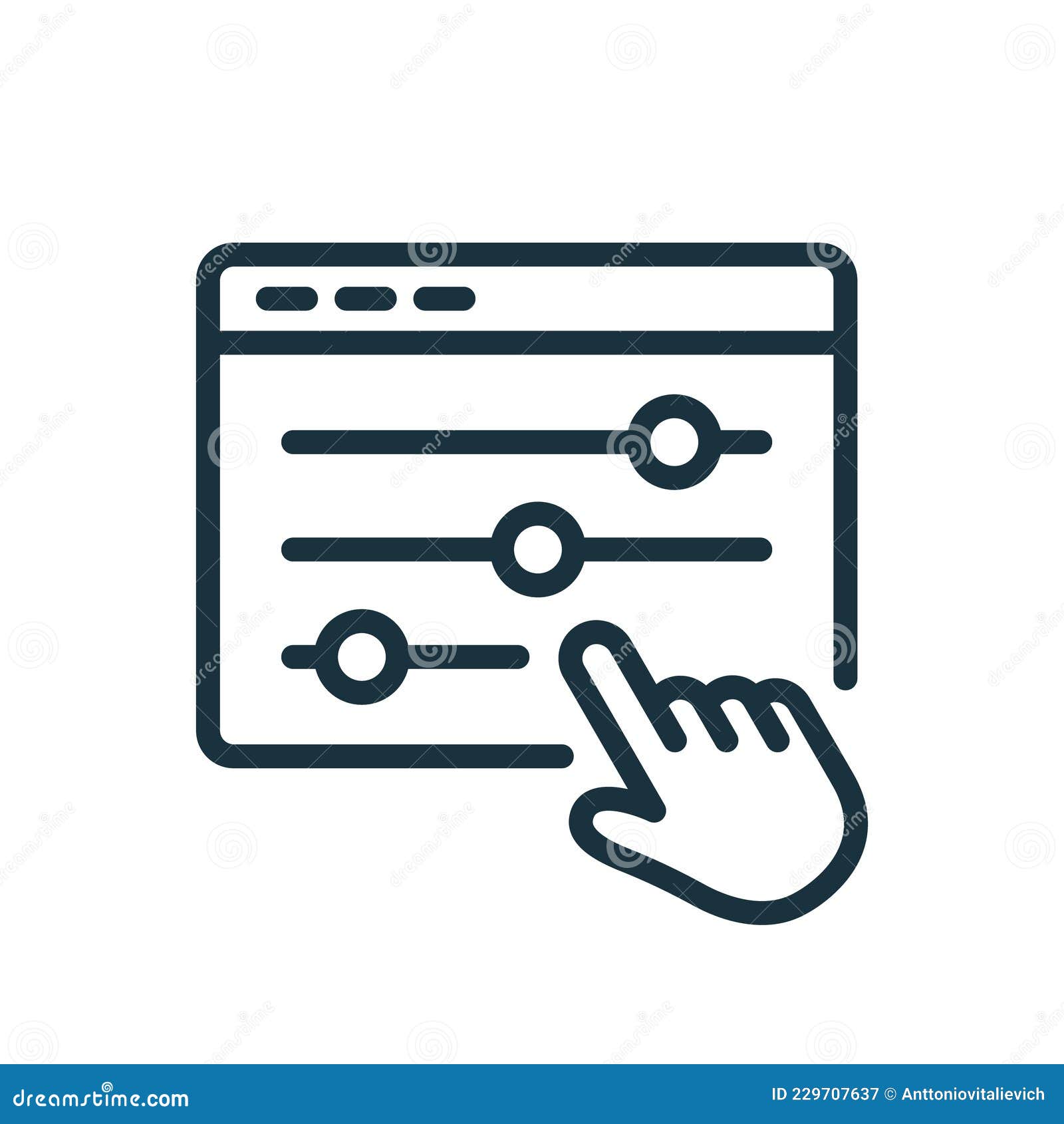 Control Panel Line Icon. Adjustment Button With Hand Linear Pictogram ...