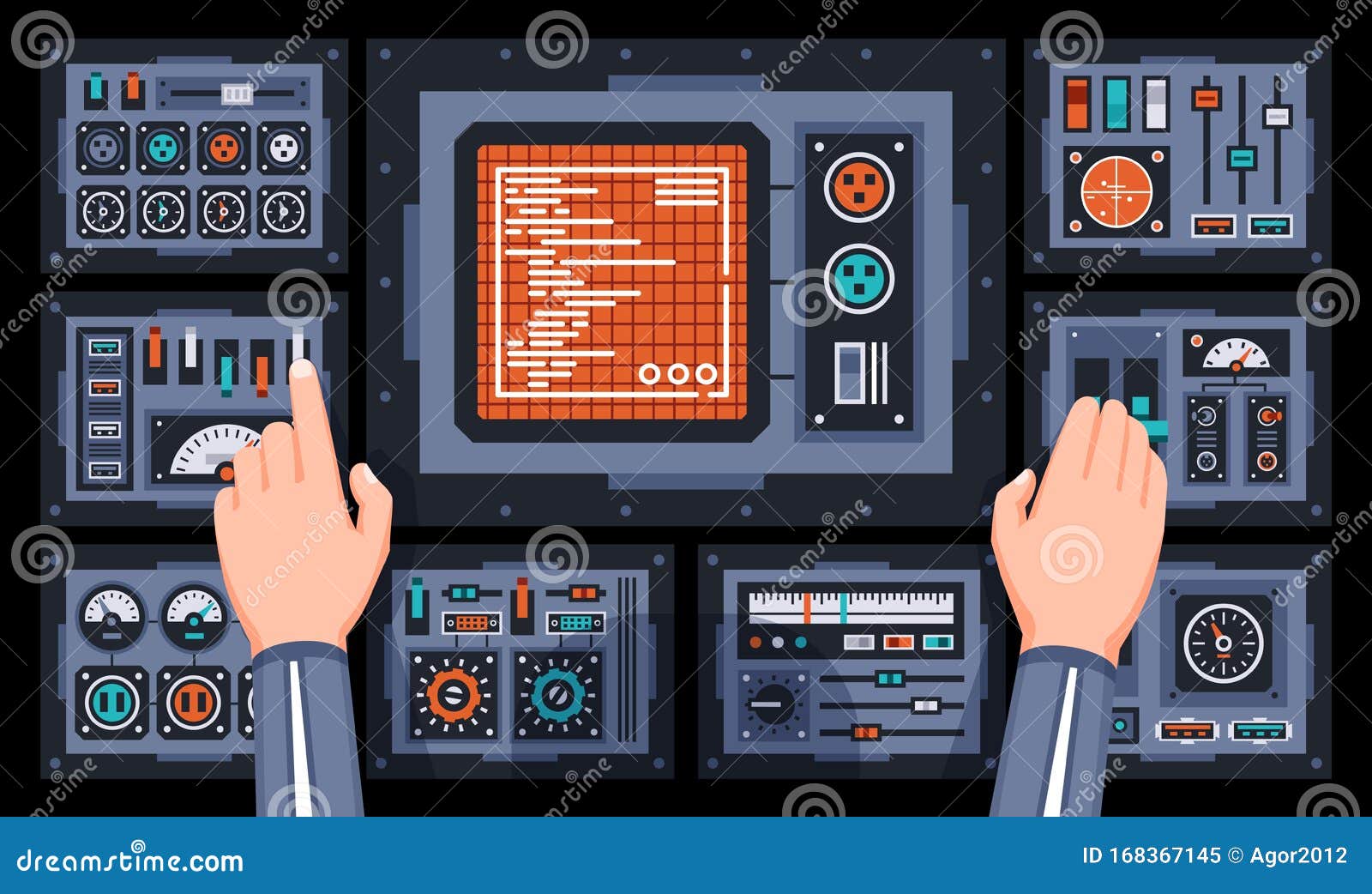 Control Panel with Many Elements, Buttons and Large Screen. Stock ...