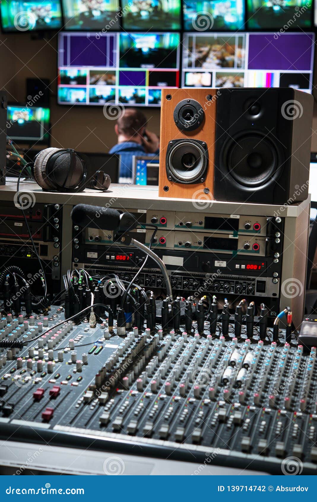 Control Panel with Mixers in a Television Studio Stock Photo - Image of ...