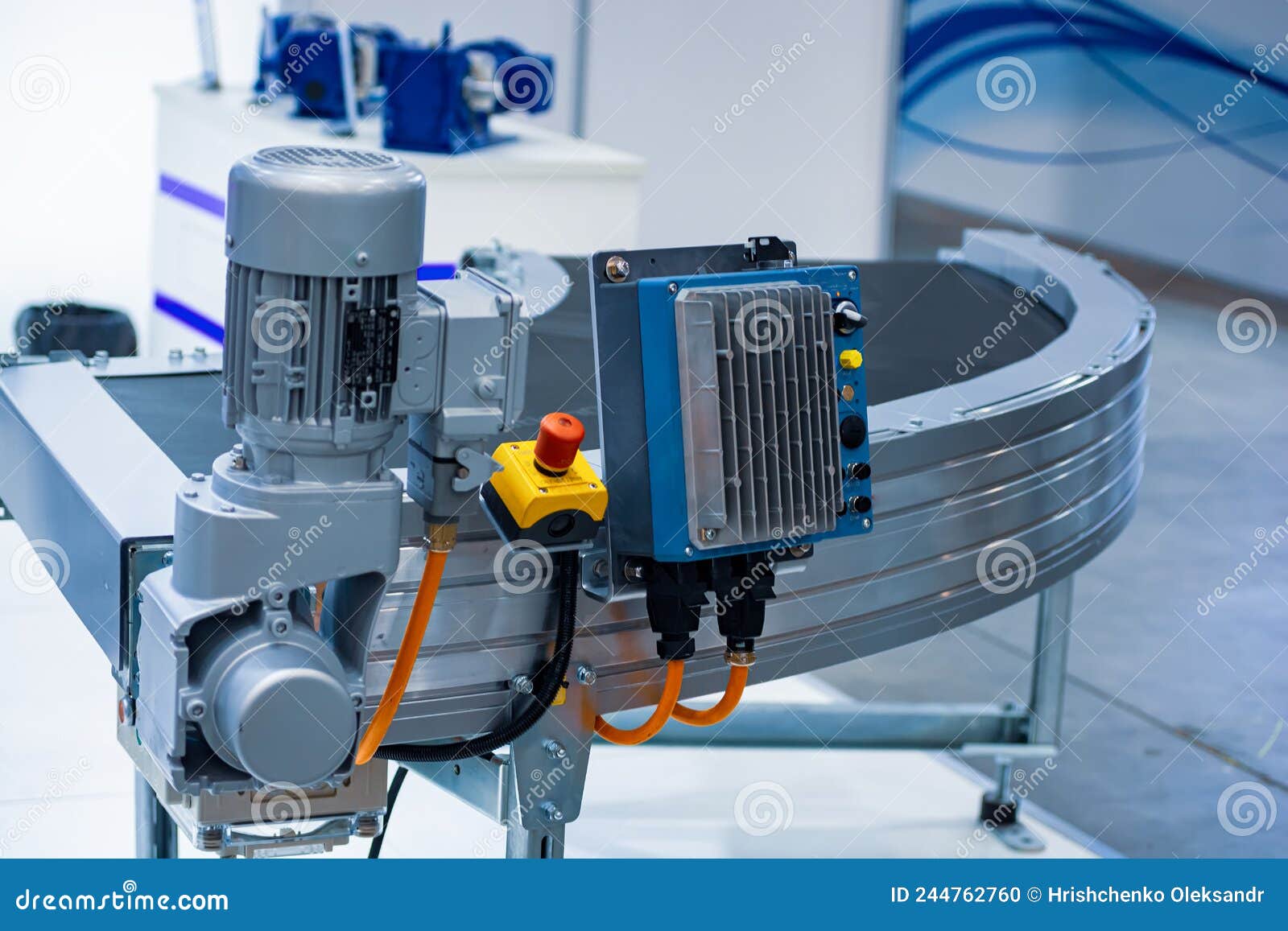 Control Panel and Motor Control Panel Curve Belt Conveyor with a ...