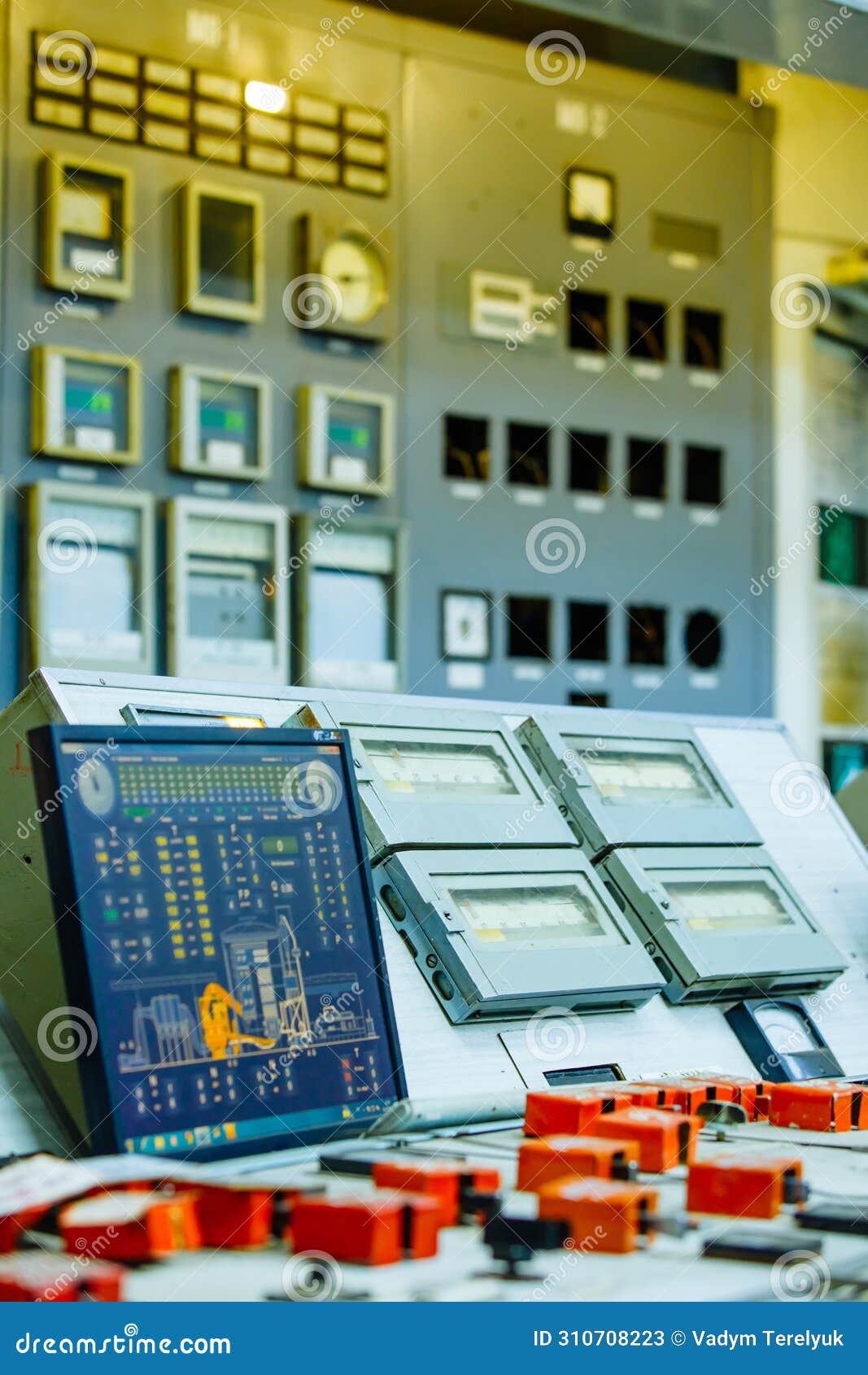 Control Panel of the Nuclear Power Plant. Close Up Stock Image - Image ...