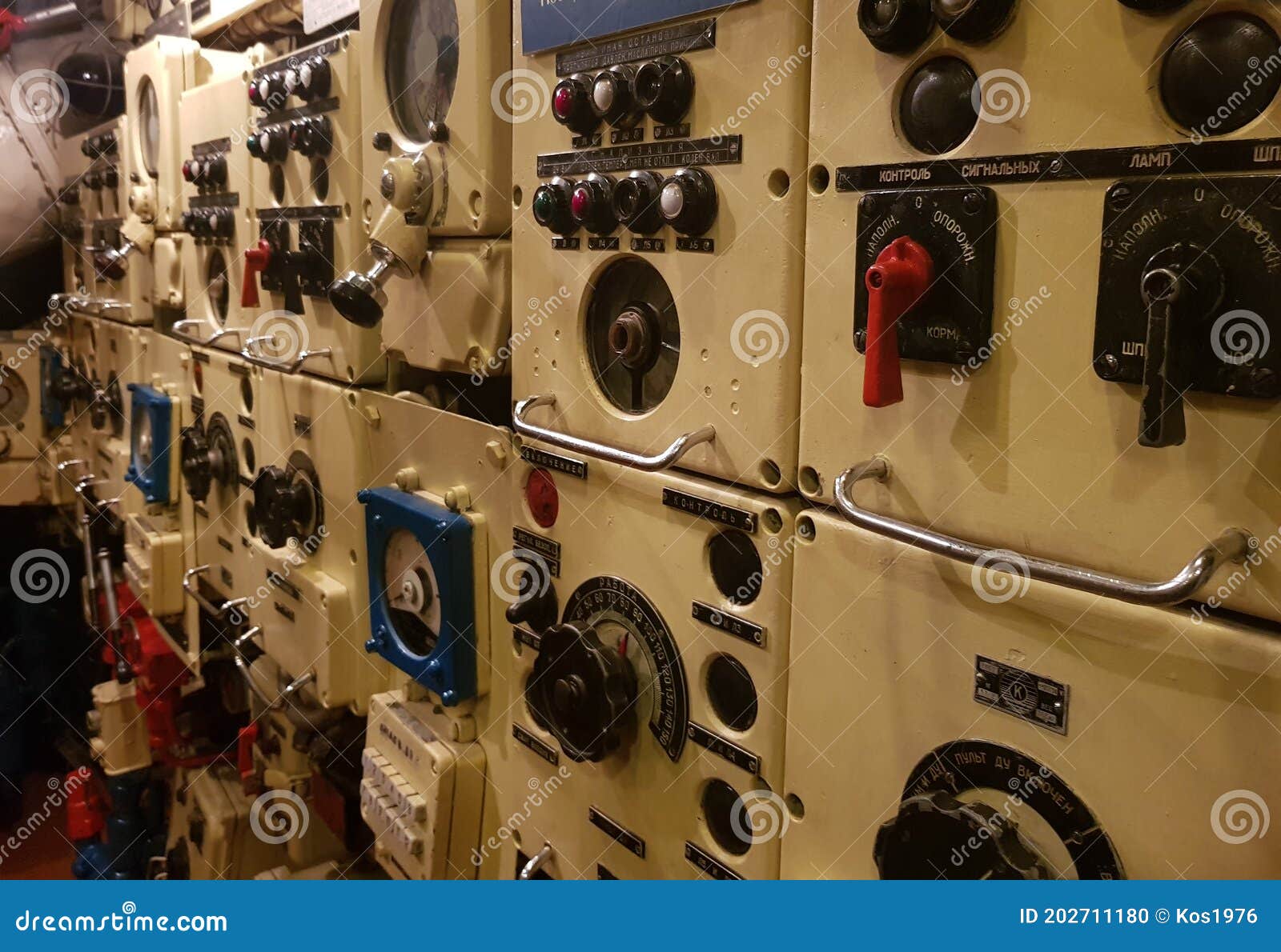 Control Panel on an Old Military Submarine Stock Photo - Image of port ...