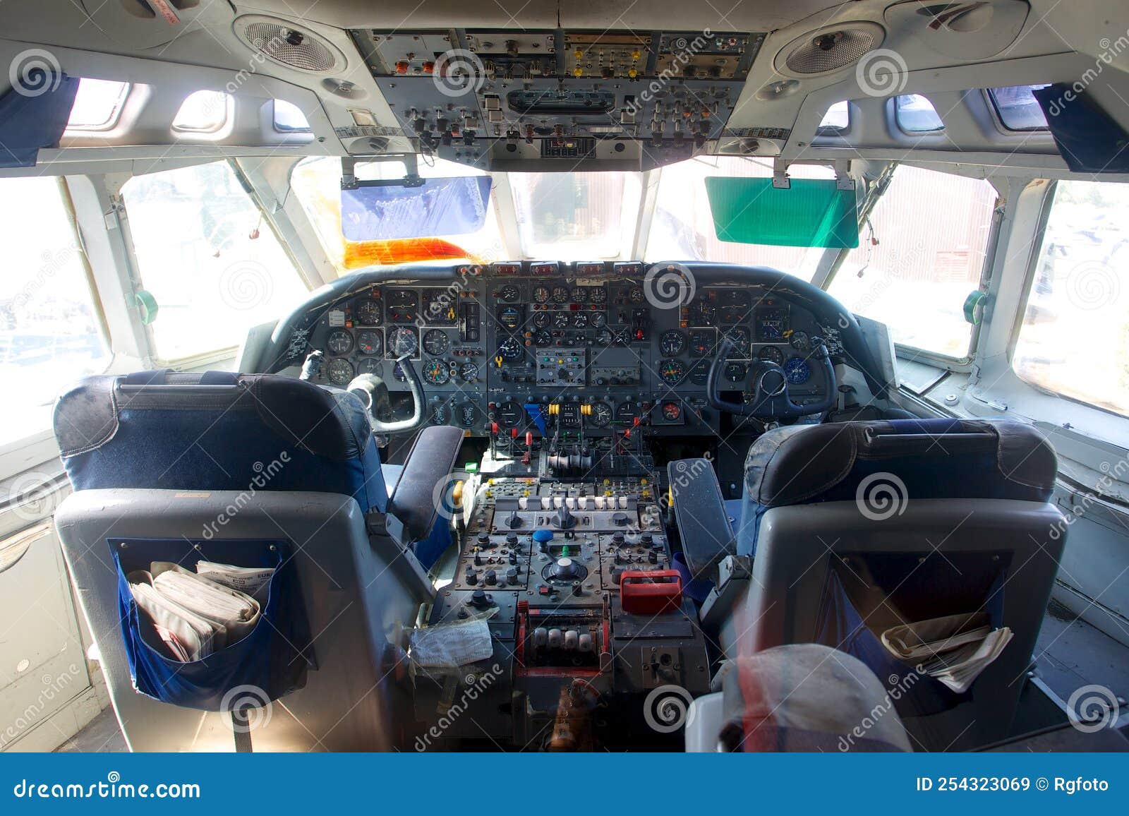 Control Panel of an Old Passenger Airplane Cockpit Stock Image - Image ...