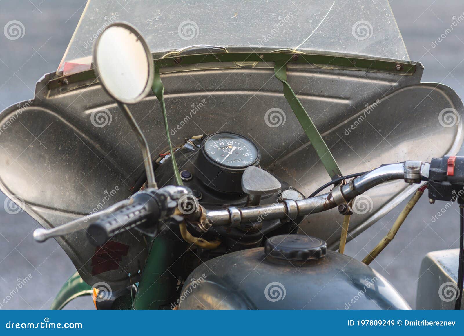 Control Panel of an Old and Rusty Green Motorcycle. Old Analog ...