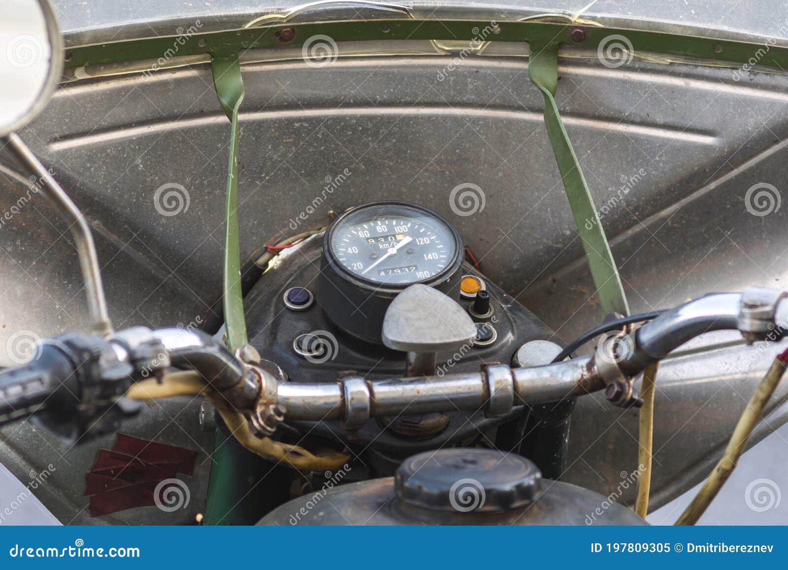 Control Panel of an Old and Rusty Green Motorcycle. Old Analog ...