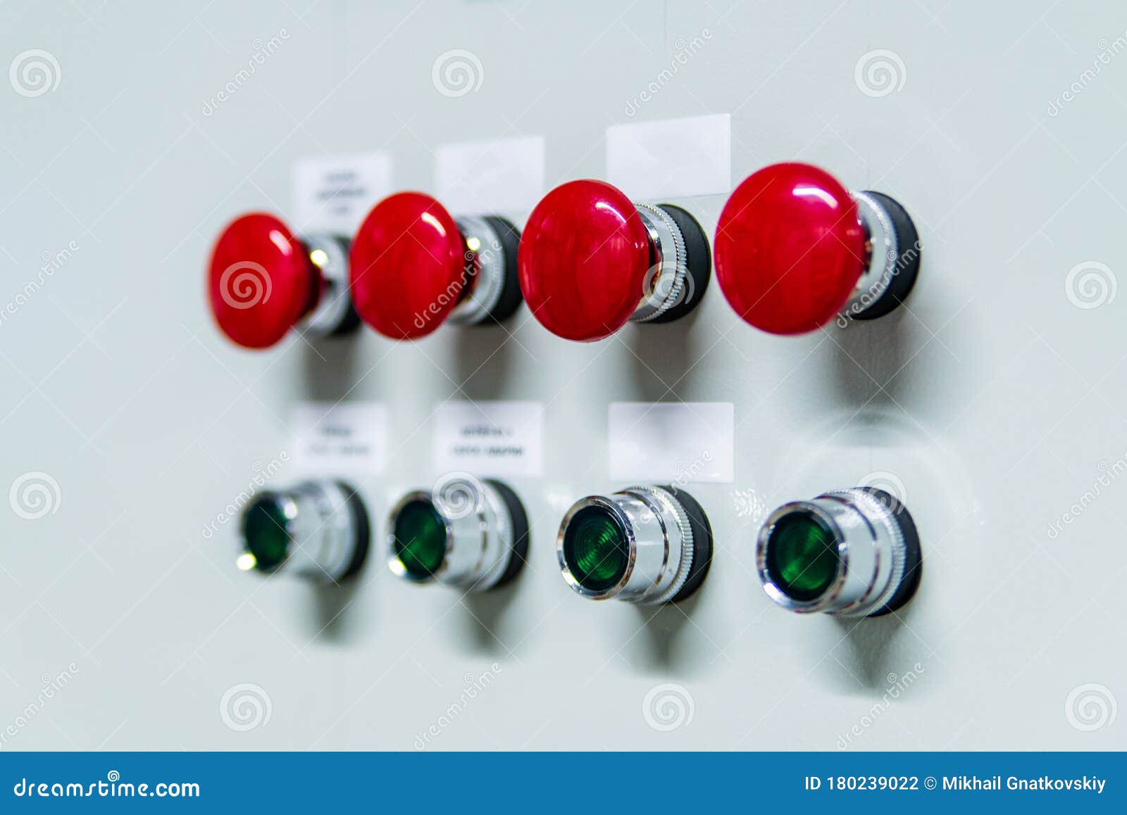 Control Panel with Red and Black Buttons. Equipment Start and Shutdown ...