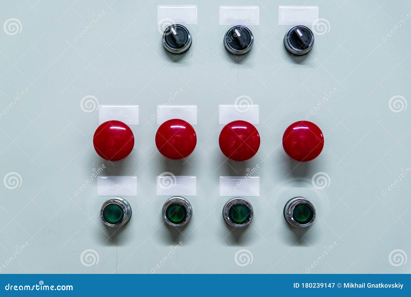Control Panel with Red and Black Buttons. Equipment Start and Shutdown ...