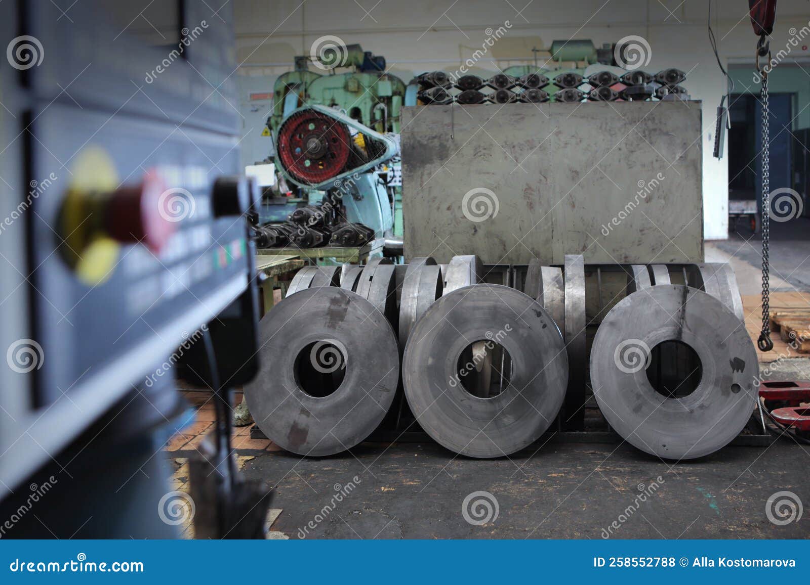 Control Panel with Red Button on the Production of Bearings. the ...