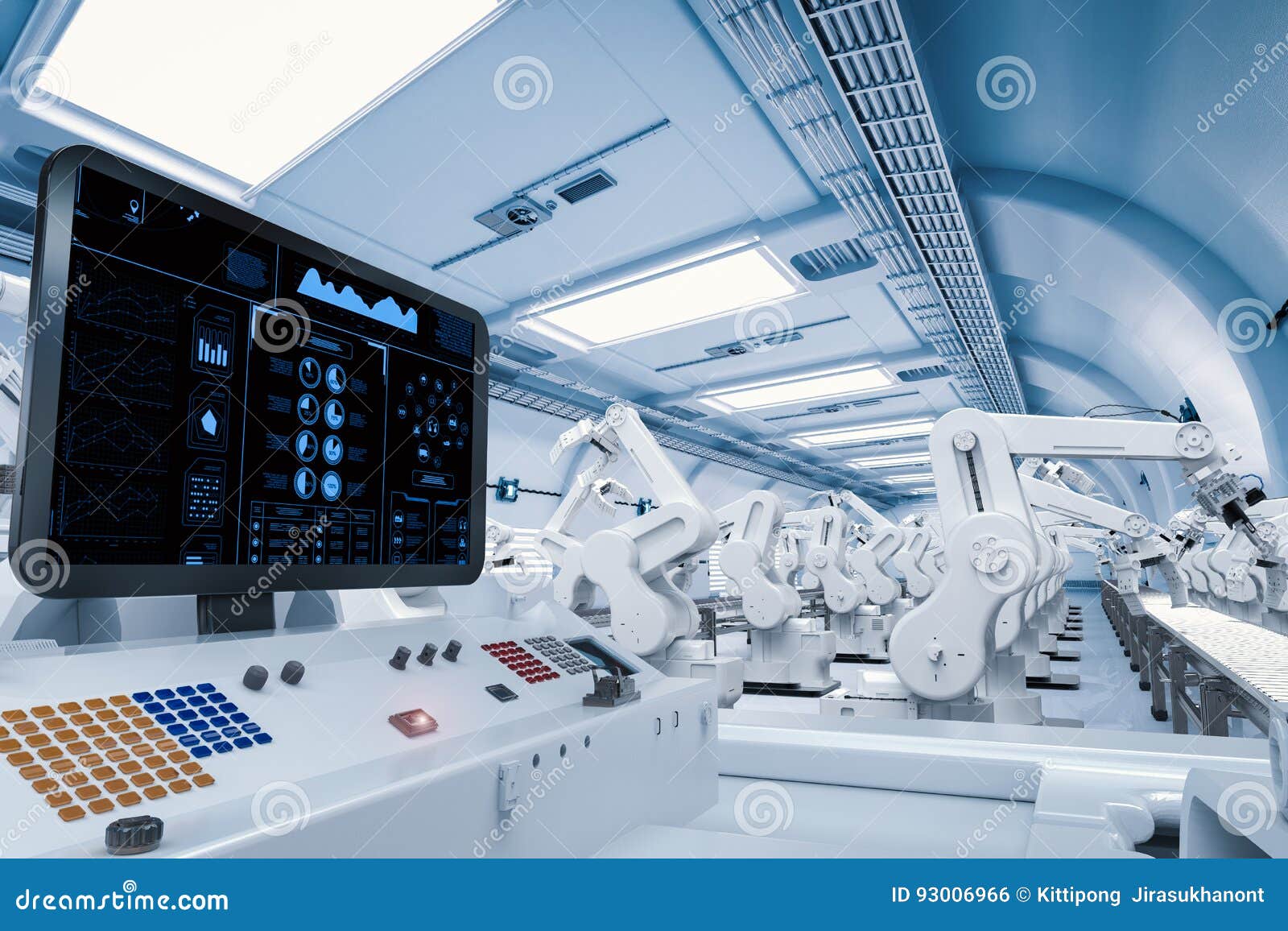 Control Panel Screen with Robotic Arms Stock Photo - Image of display ...