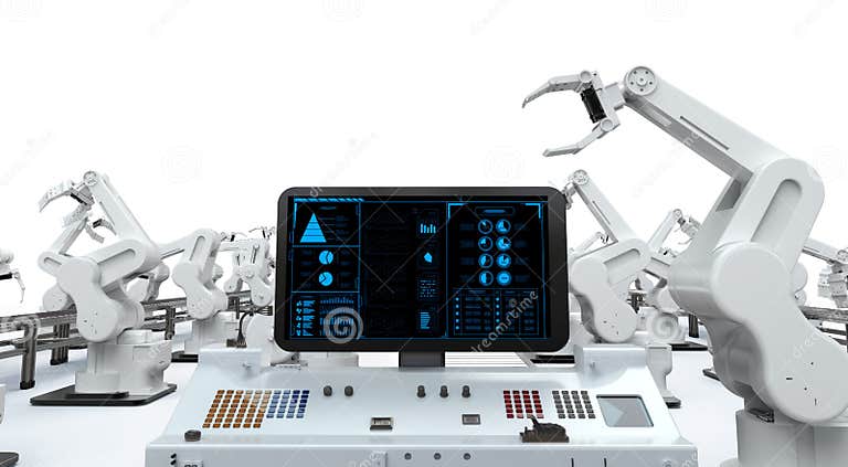 Control Panel Screen with Robotic Arms Stock Illustration ...