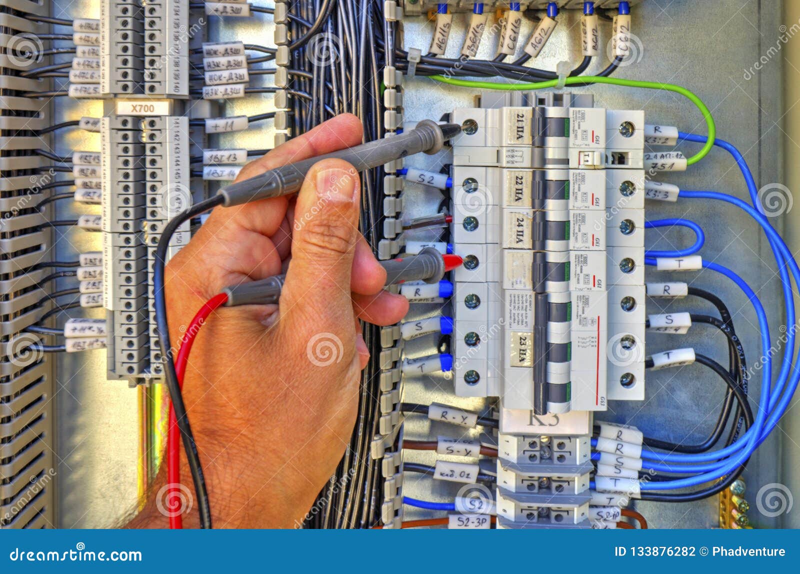 Control Panel with Terminals and Wires Stock Photo - Image of fingers ...