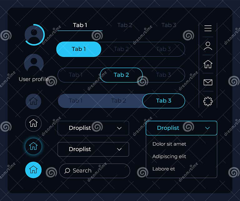 Control Panel UI Elements Kit Stock Vector - Illustration of website ...