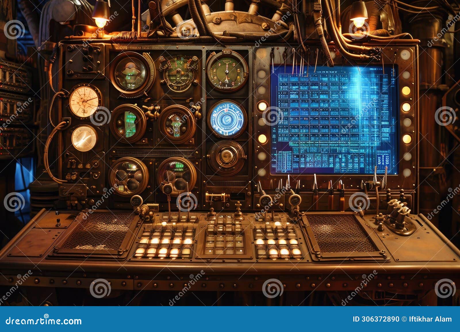 A Control Panel with Various Types of Clocks, an Intricate Time Machine ...