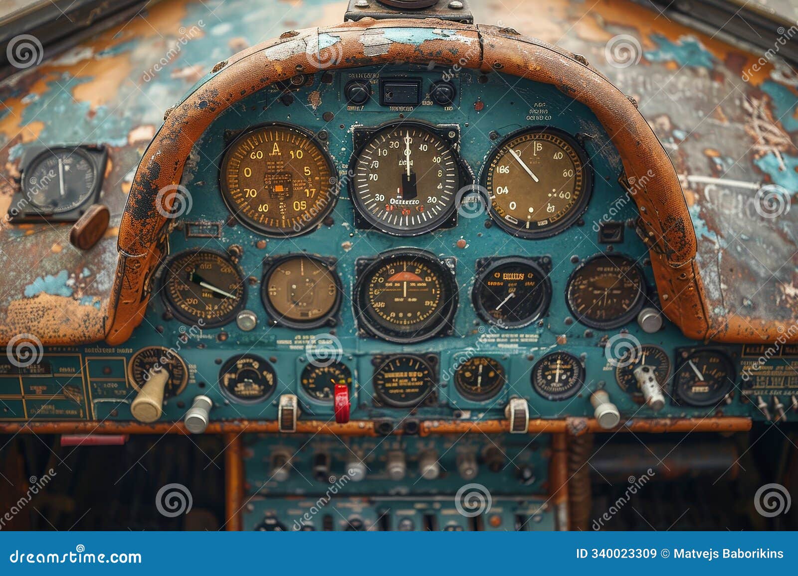 Control Panel of a Vintage Two Seat Airplane Featuring Flight Desk ...