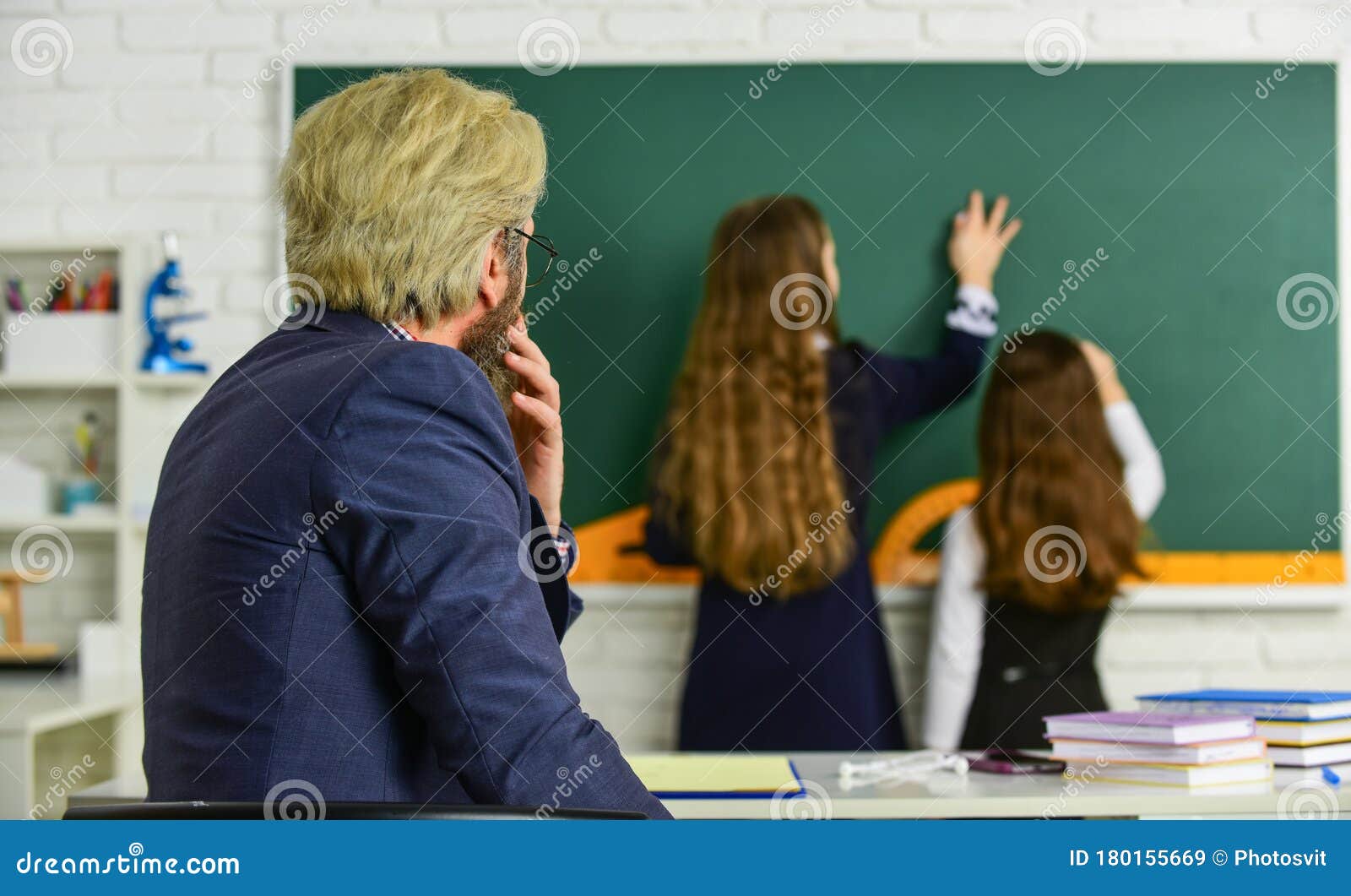 Control Process. Pedagogue. Watching Them. Teacher and Kids Classroom ...