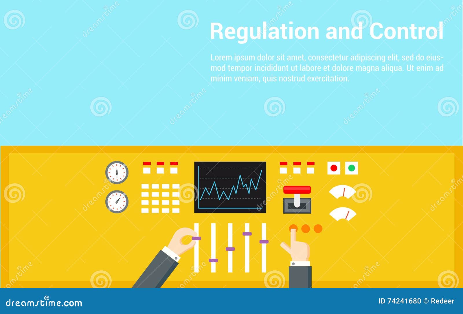 Control and Regulation Concept. Hands Operated Panel - Flat ...