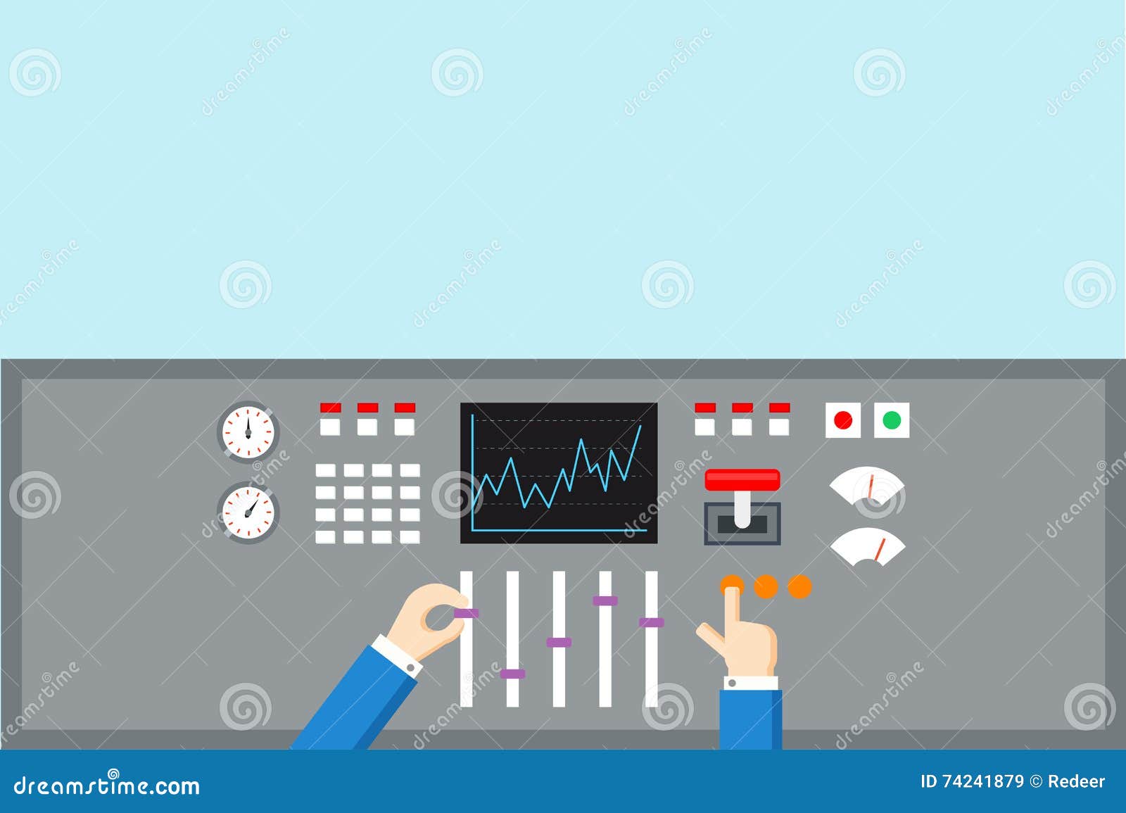 Control and Regulation Concept. Hands Operated Panel - Flat ...
