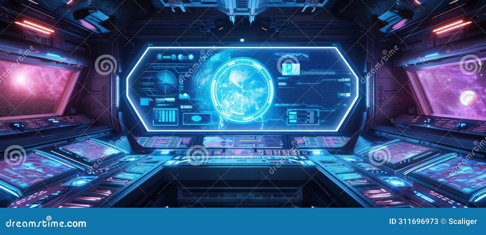 Control Room with Computer Screens in Command Center or Spaceship ...