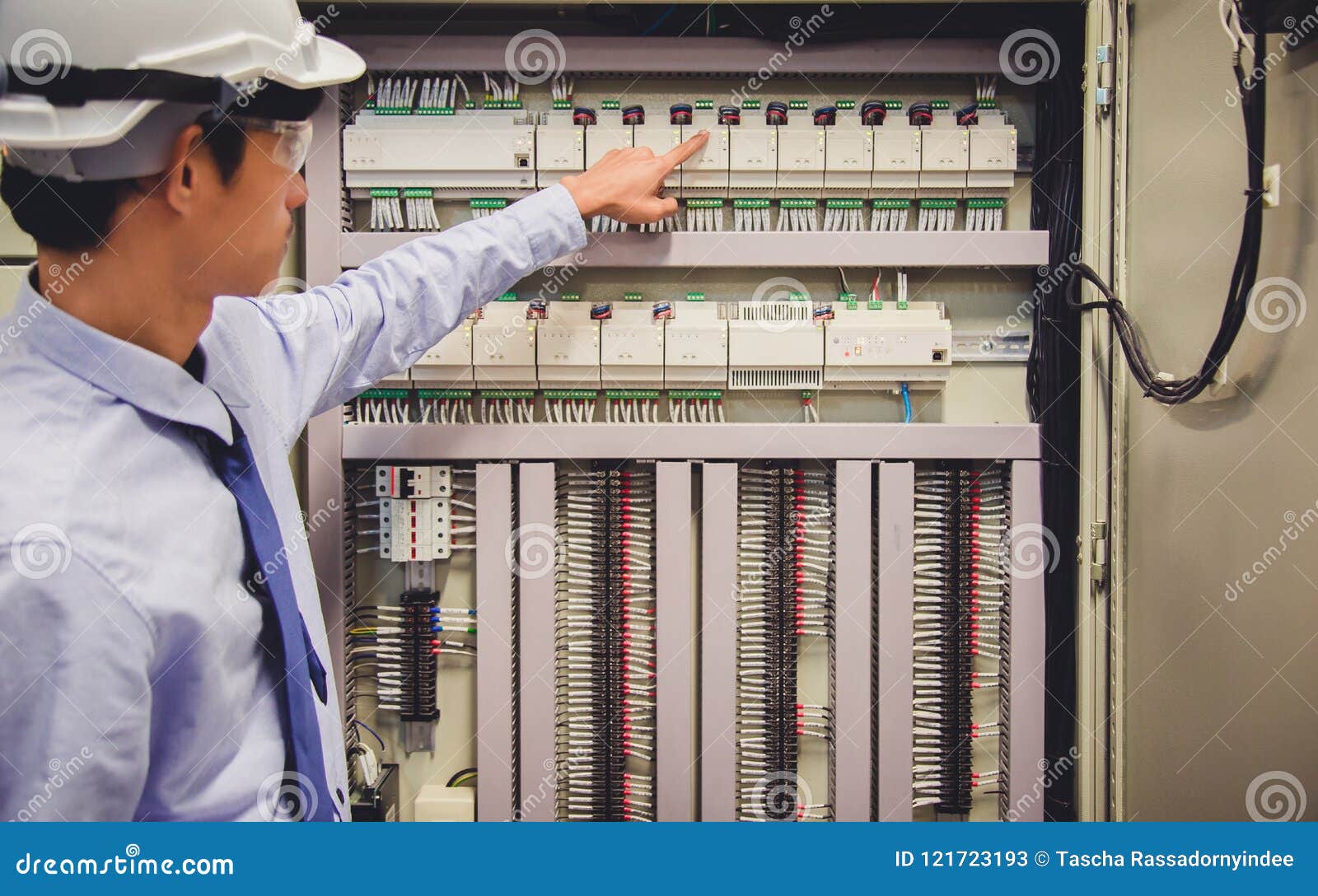 Electrician Engineer Tests Electrical Installations Power Plant Control ...