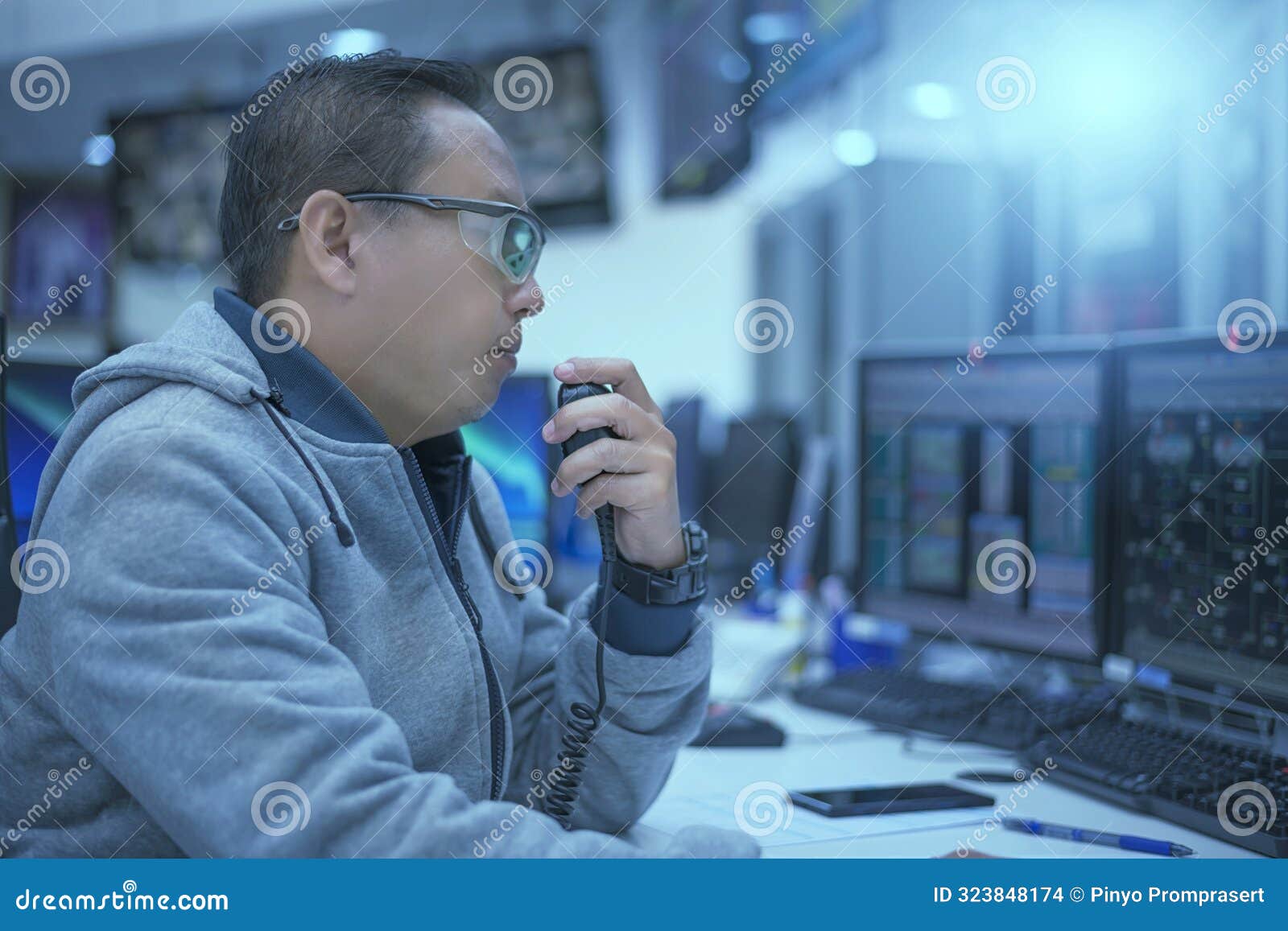 Control Room Engineering Checking Process. Stock Photo - Image of male ...