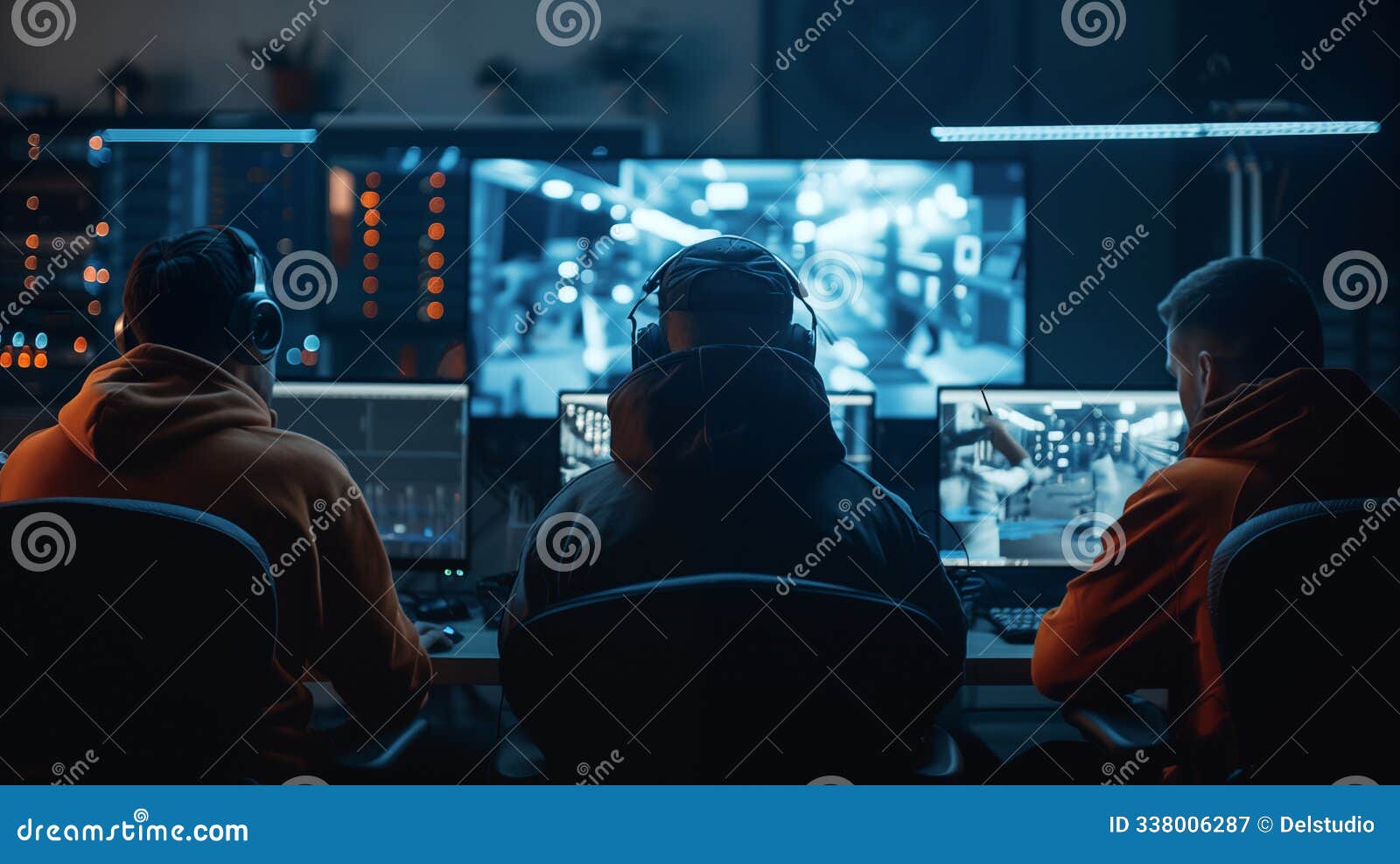 Control Room of a Facility Under Video Surveillance, Security Guards ...