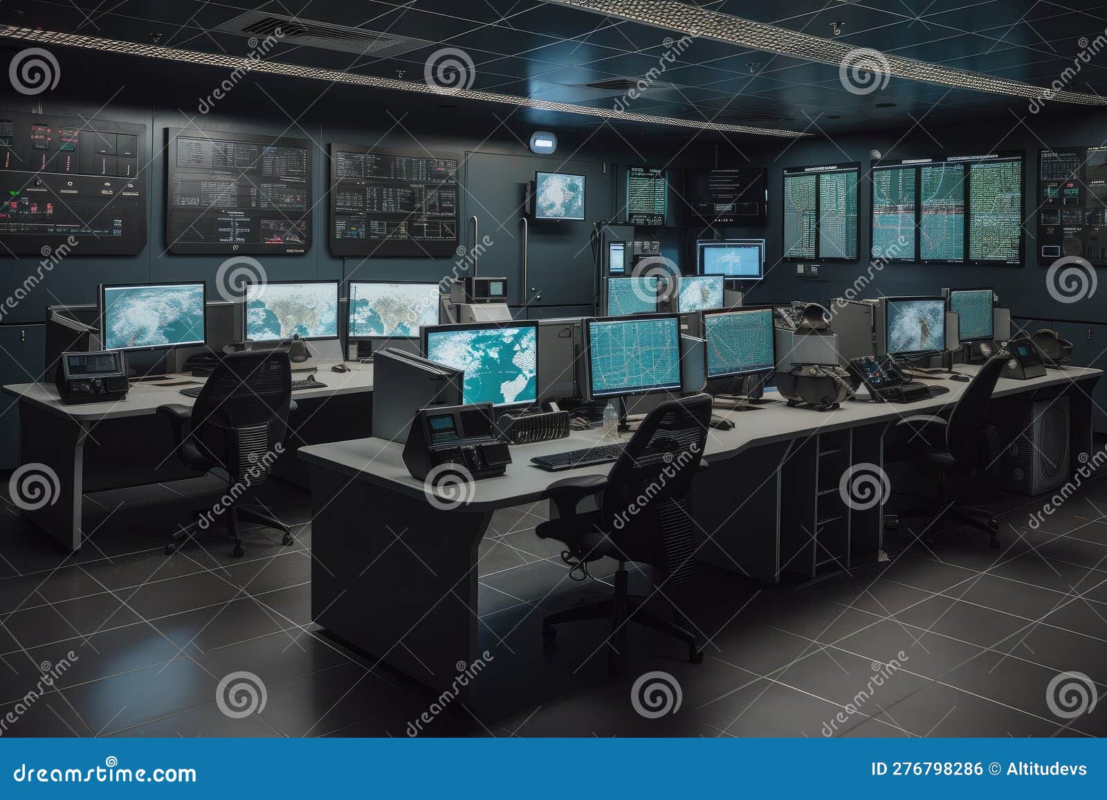 Control Room, Filled with Monitors and Displays of Various Sensors ...