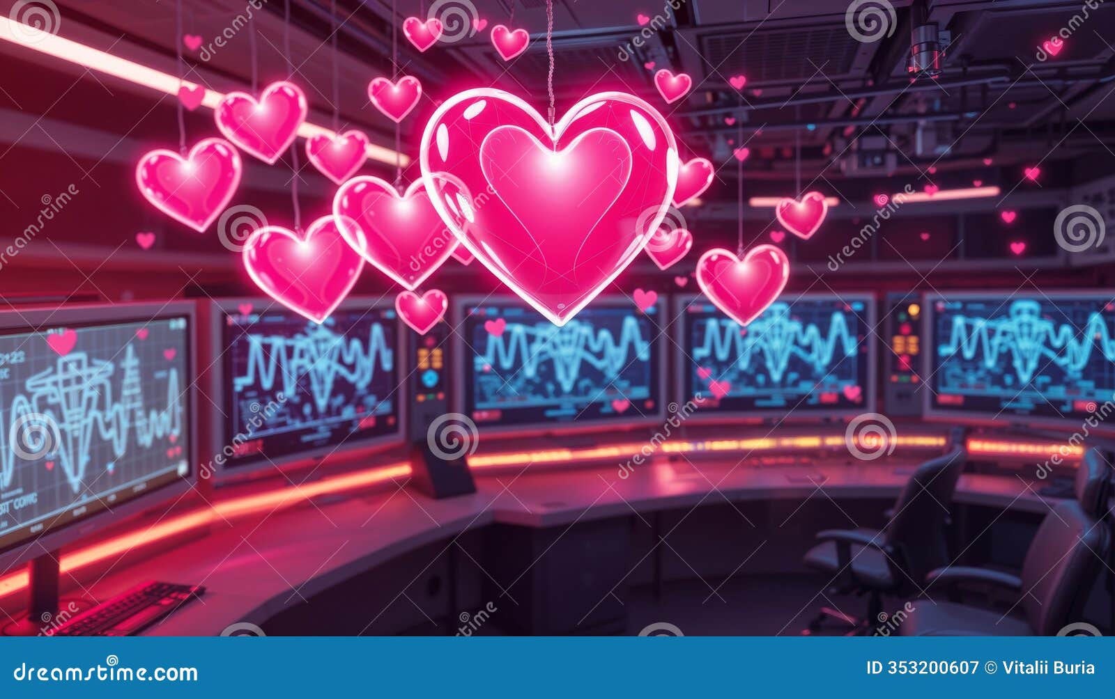 Control Room: Pink Heart Display, Generative Ai Stock Illustration ...