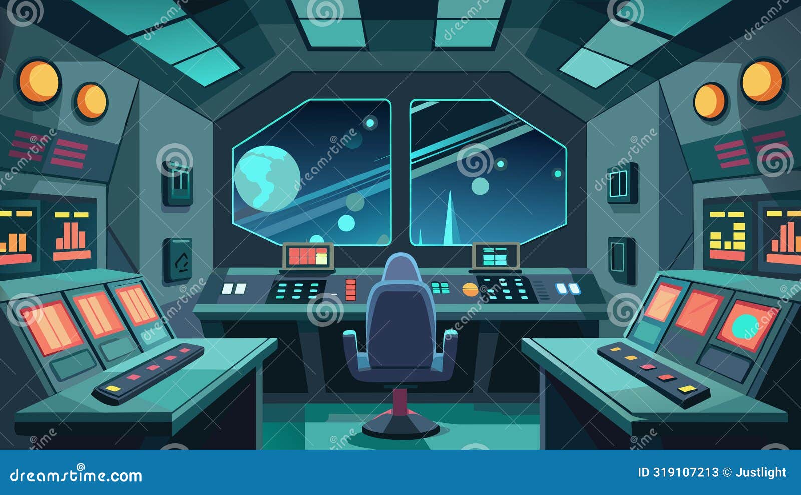 The Control Room is a Hub of Advanced Technology with Computer Monitors ...