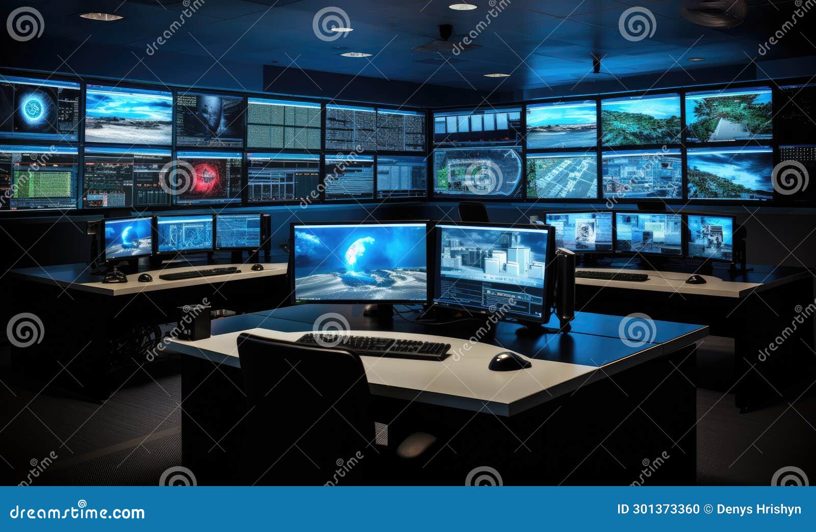 Control Room Monitoring System with Multiple Displays and Keyboard ...