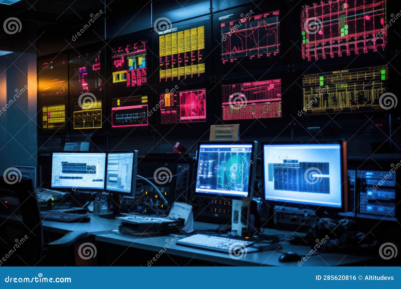 Control Room Monitors Displaying Energy Storage Levels Stock Photo ...