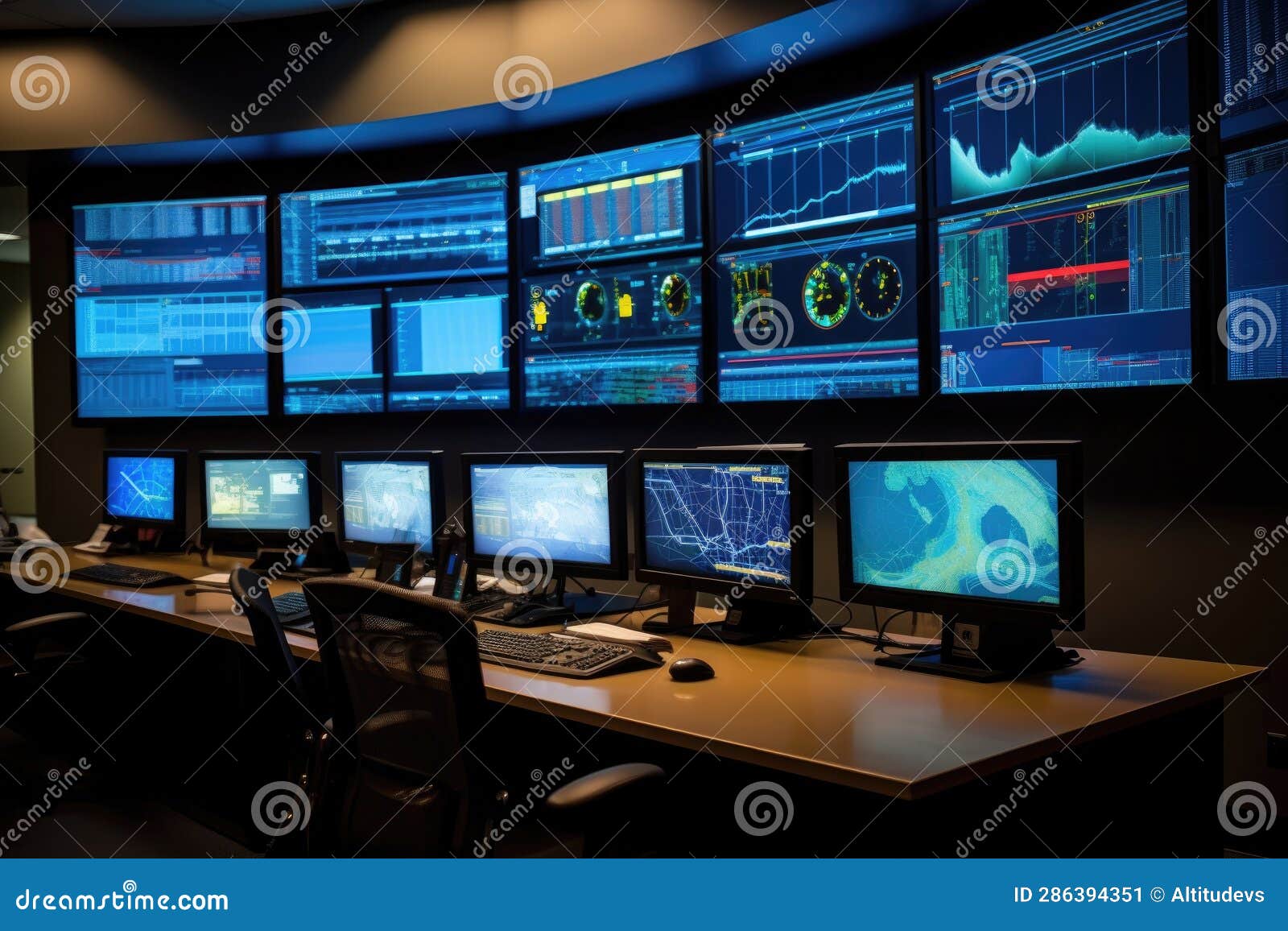Control Room Monitors Displaying Energy Storage Levels Stock Image ...