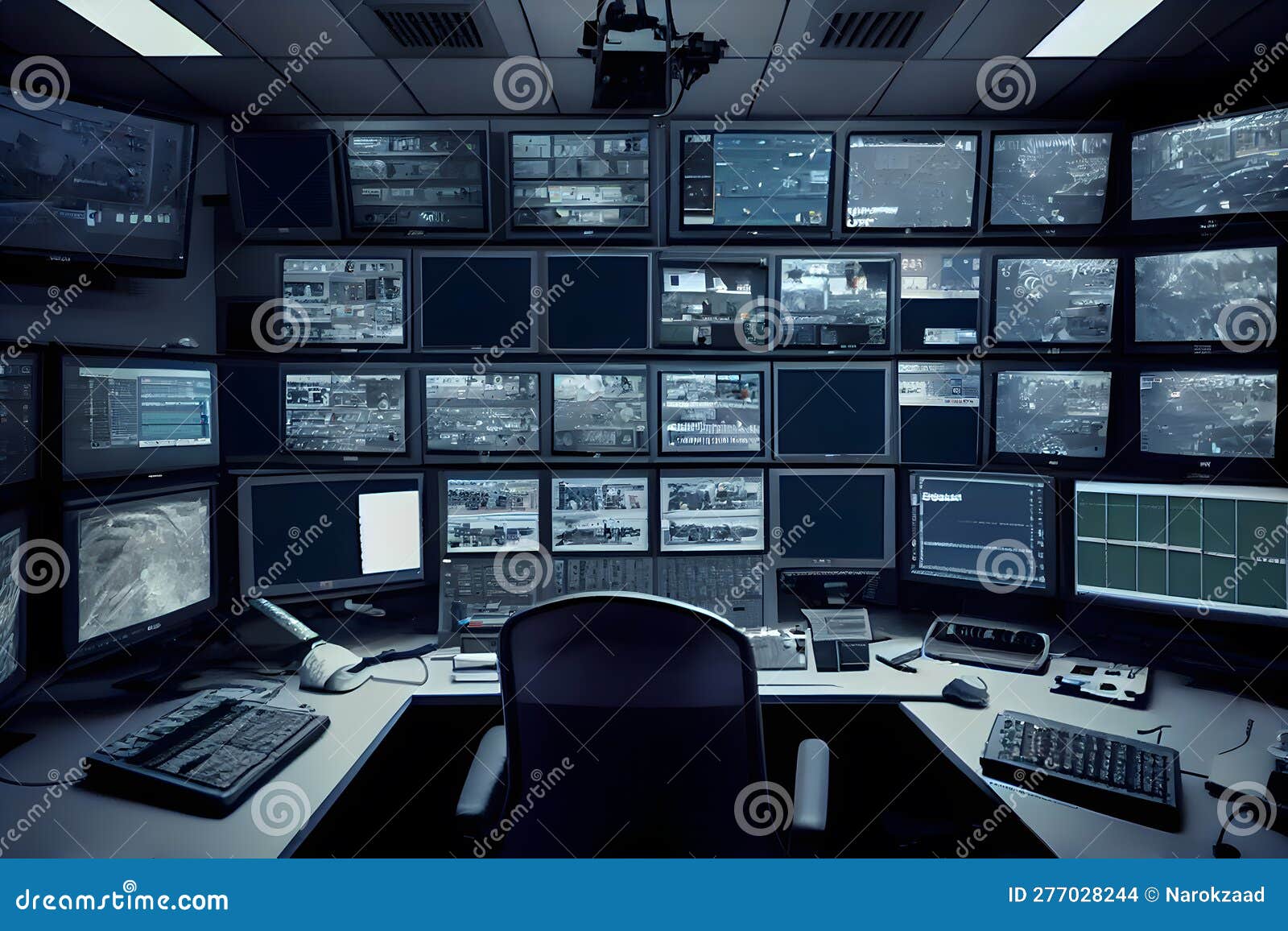 A Control Room with Multiple Monitors and Computers. AI Generative ...