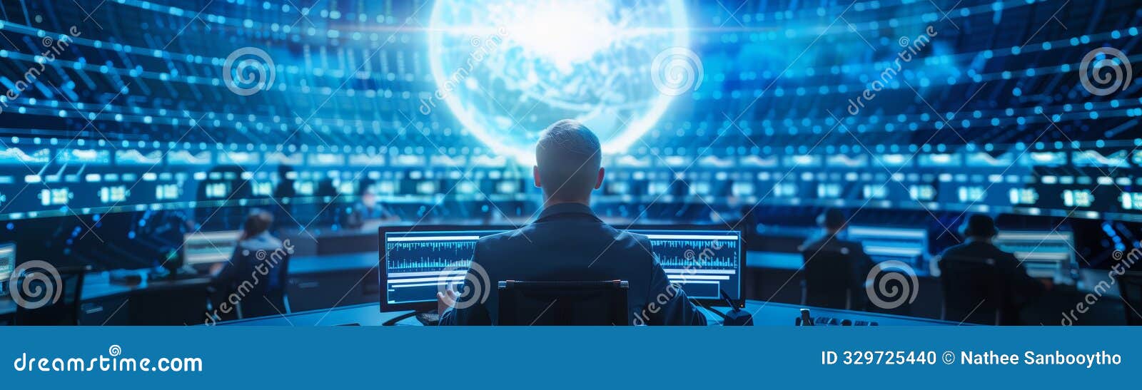 Control Room With Multiple Monitors And Data Screens Stock Photo ...