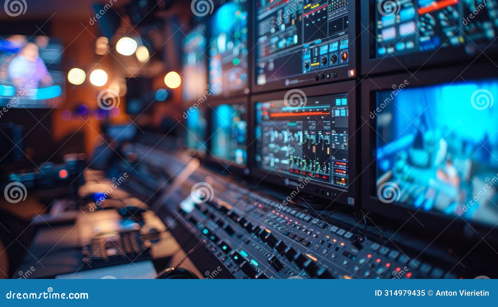 Control Room with Multiple Monitors Displaying Information. Video Wall ...