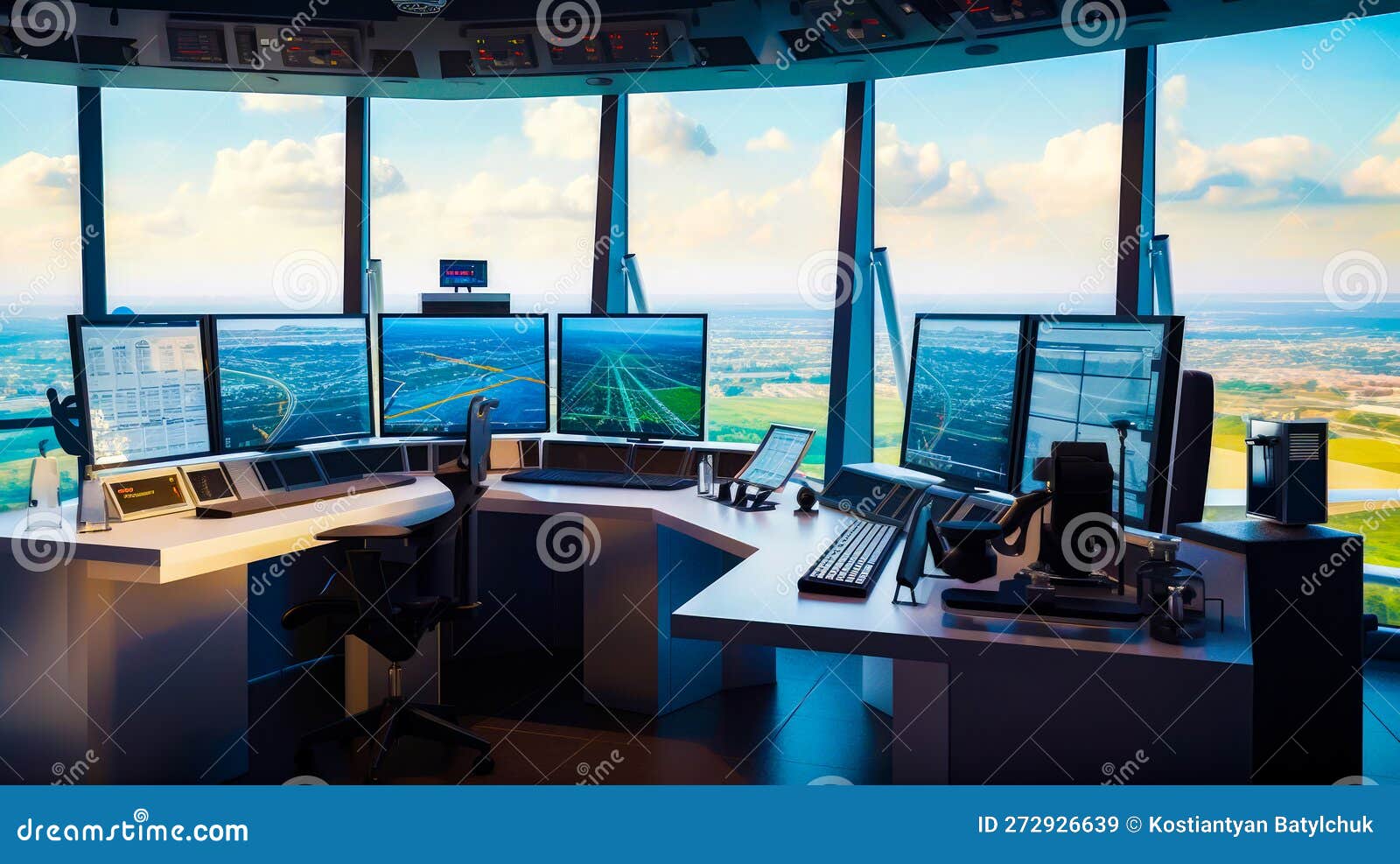 Control Room with Multiple Monitors and Keyboard. Generative AI Stock Illustration ...