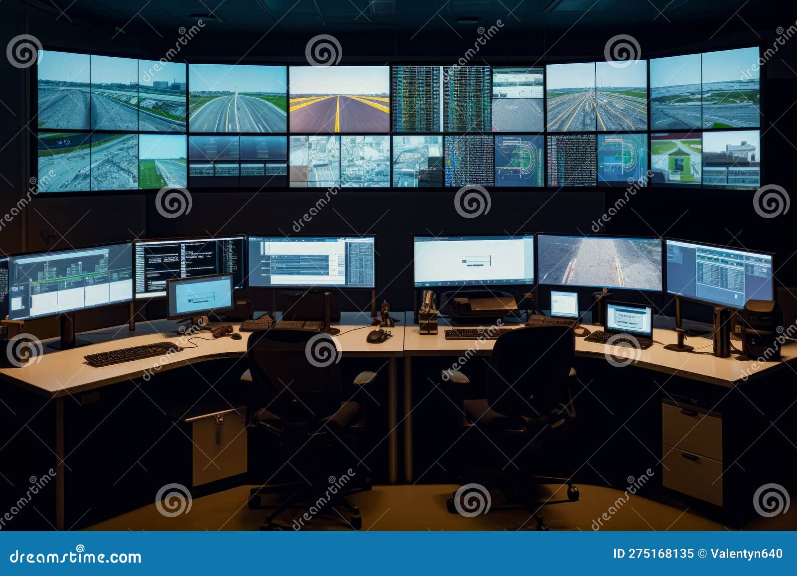Control Room with Multiple Monitors and Lot of Screens on the Wall ...