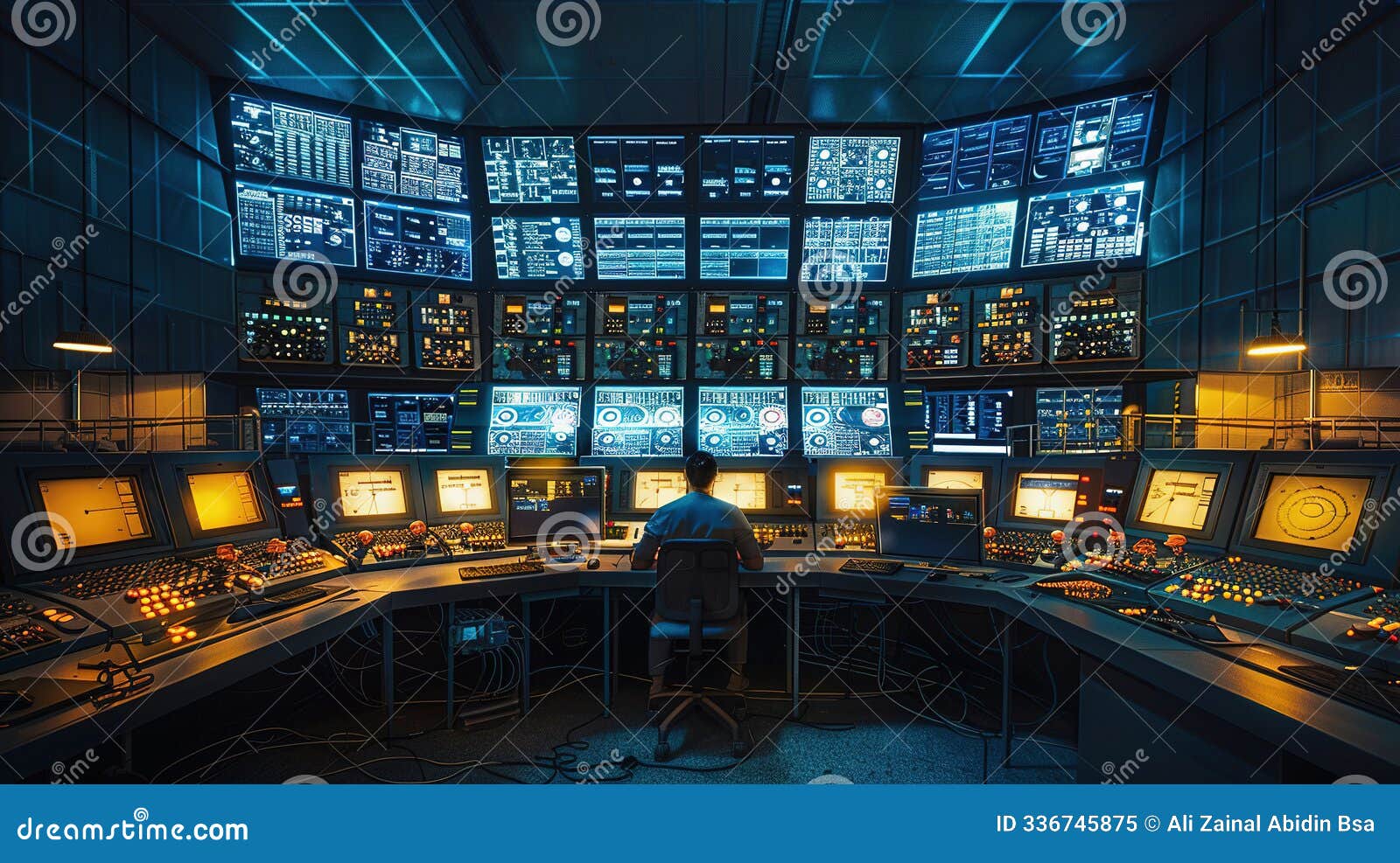Control Room with Multiple Monitors Stock Illustration - Illustration ...