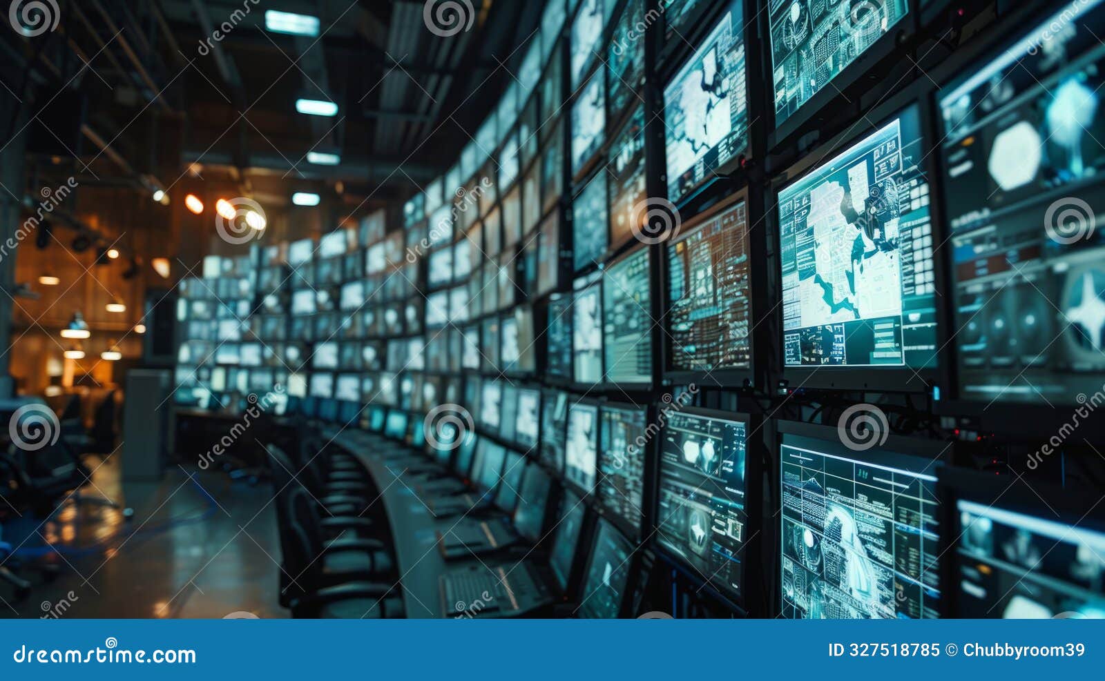 Control Room Operations, High-tech Control Room with Monitors Showing ...