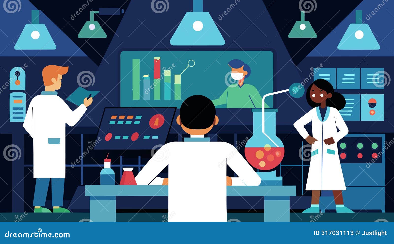 In A Control Room Overlooking The Lab A Team Of Researchers Analyze ...