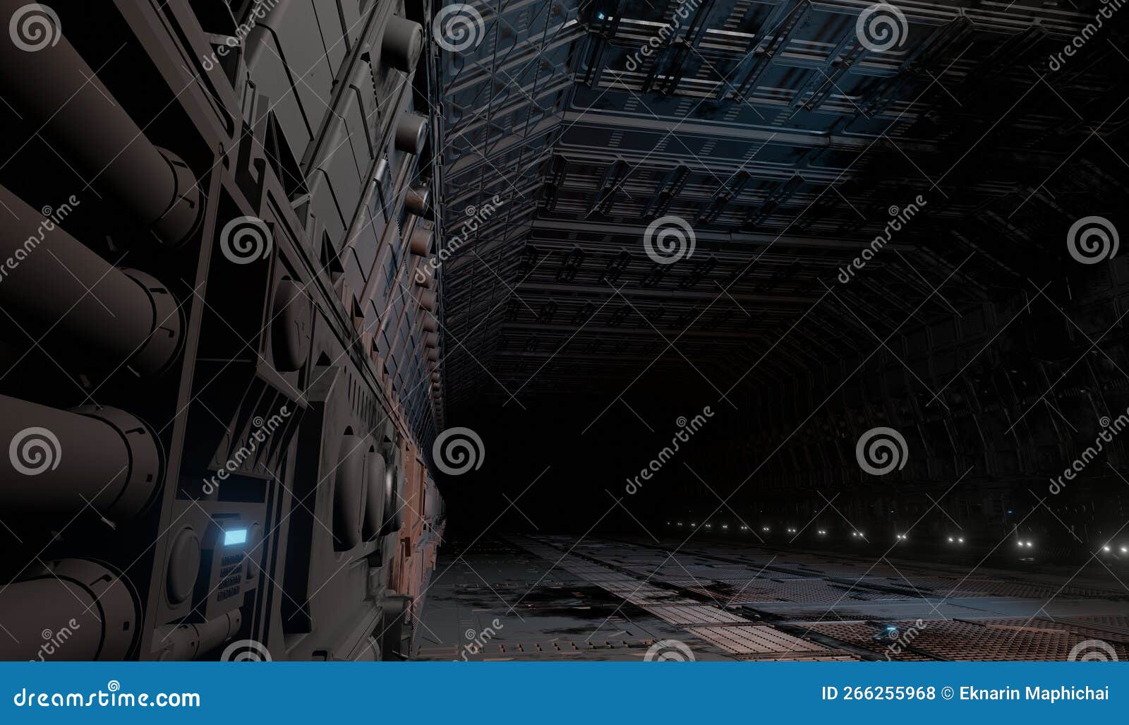 Control Room Panel Sci-fi Interior in Dark Scene Stock Illustration ...