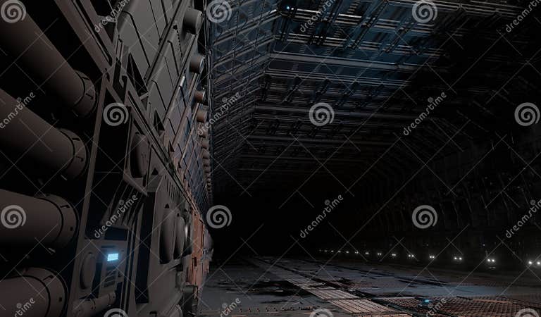 Control Room Panel Sci-fi Interior in Dark Scene Stock Illustration ...