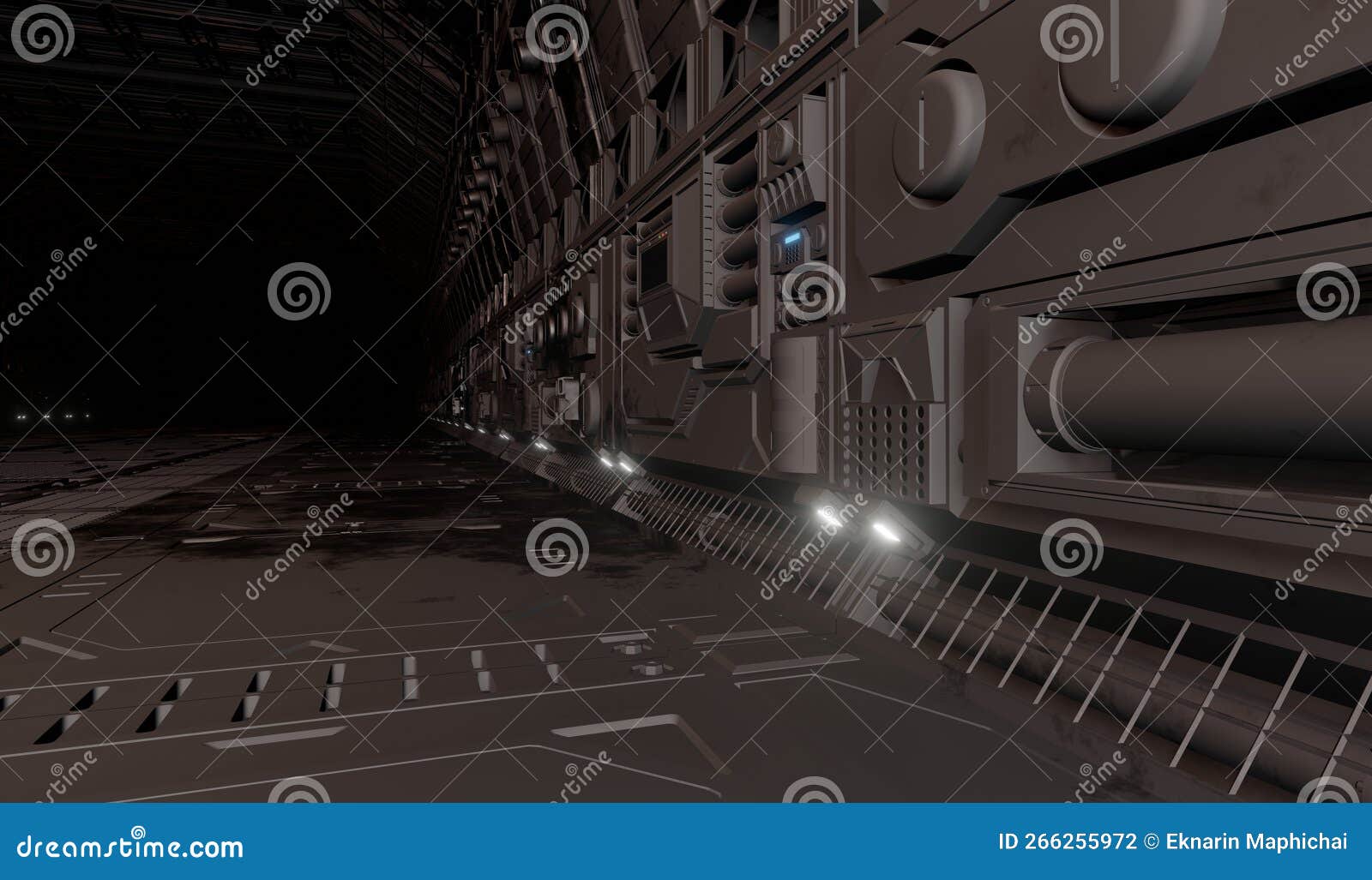 Control Room Panel Sci-fi Interior in Dark Scene Stock Illustration ...