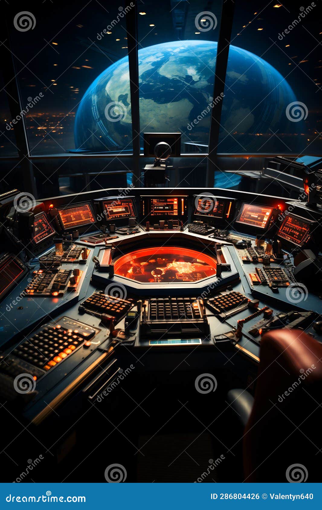 The Control Room of Space Station with View of the Earth. Generative AI ...